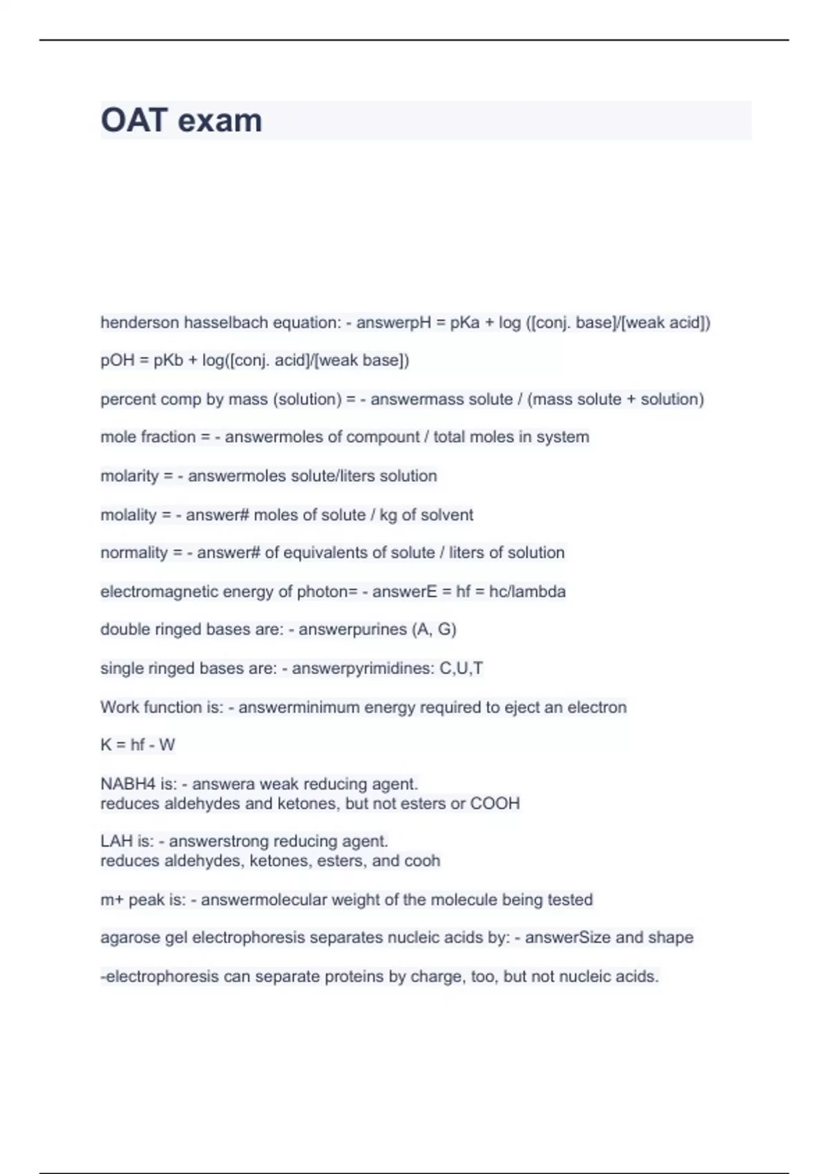 OAT exam questions and answers 100% correct - OAT - Stuvia US