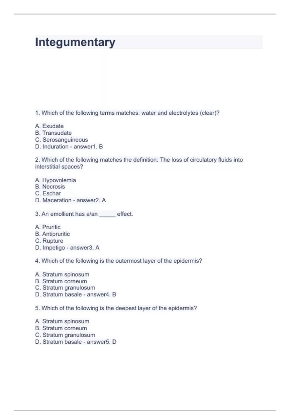 oat Integumentary questions and answers 100% correct - OAT - Stuvia US
