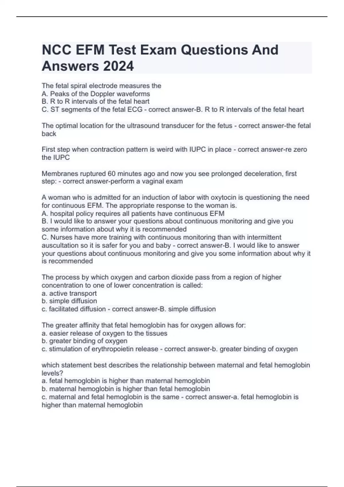 NCC EFM Test Exam Questions And Answers 2024 - NCC EFM - Stuvia US