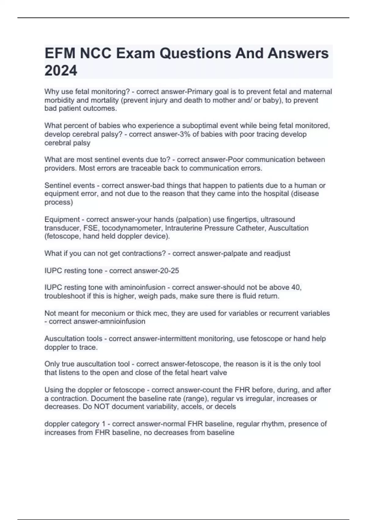 EFM NCC Exam Questions And Answers 2024 - EFM NCC - Stuvia US