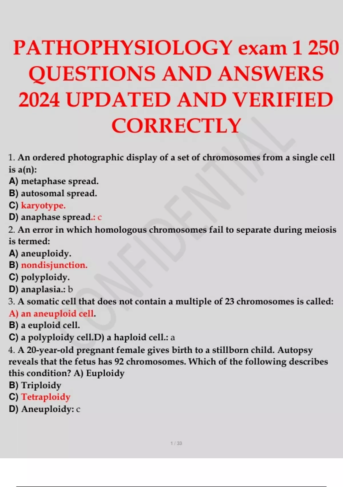 PATHOPHYSIOLOGY exam 1 250 QUESTIONS AND ANSWERS 2024 UPDATED AND ...