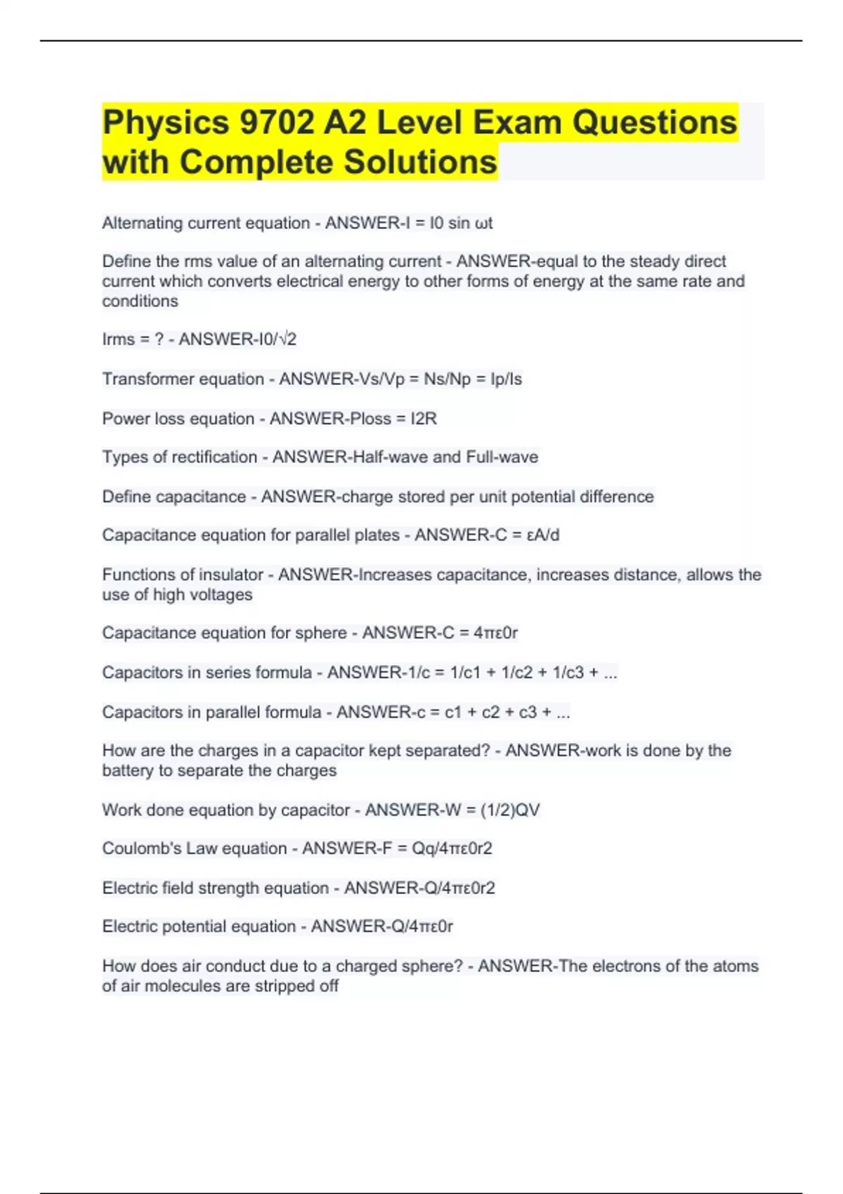 Physics 9702 A2 Level Exam Questions with Complete Solutions - Physics - General Relativity ...