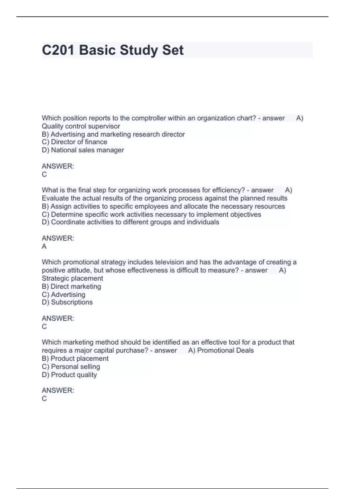 C201 Basic Study Set Questions with solutions 2024 - WGU C201 - Stuvia UK