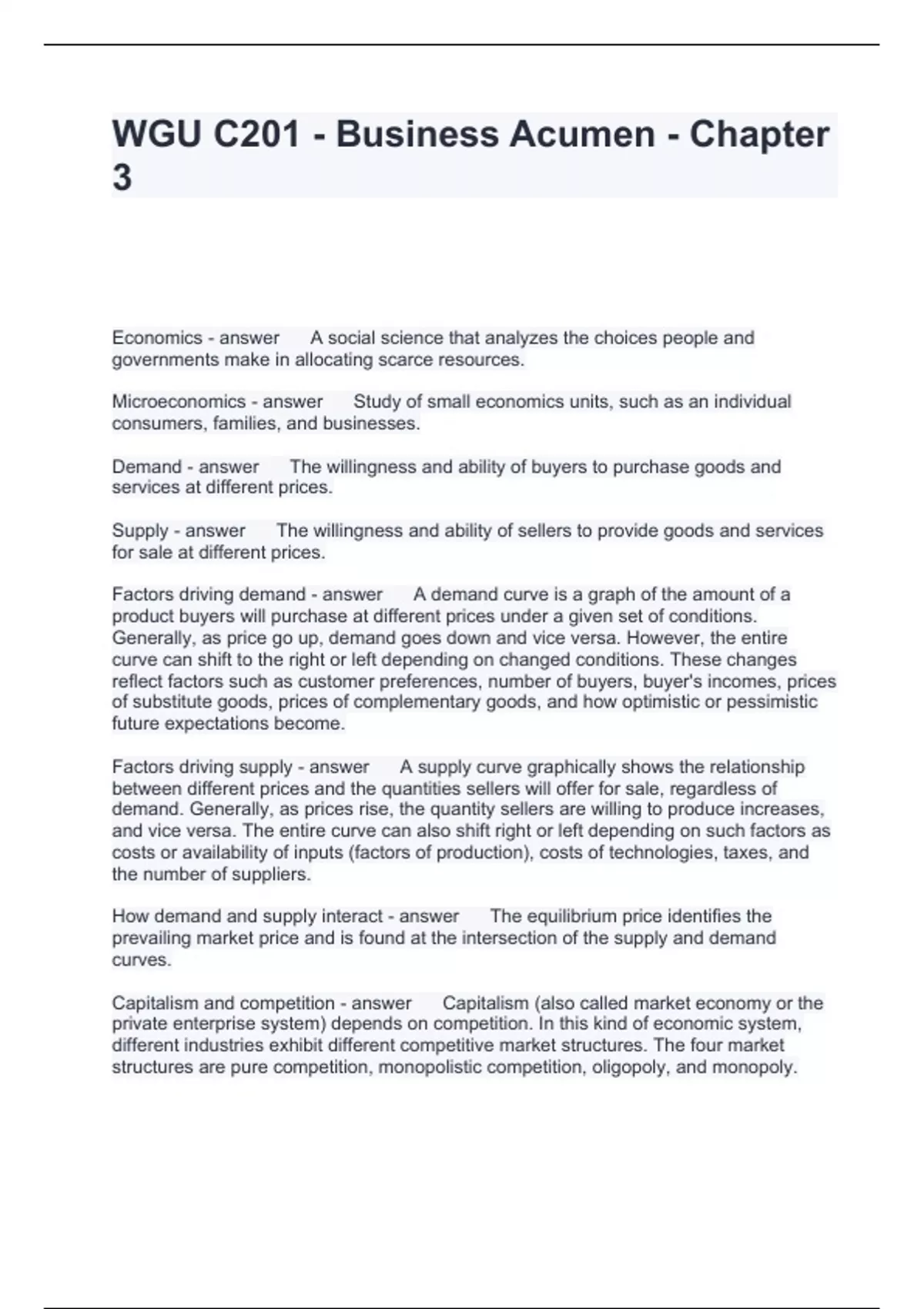 WGU C201 - Business Acumen - Chapter 3 Questions with solutions 2024 ...