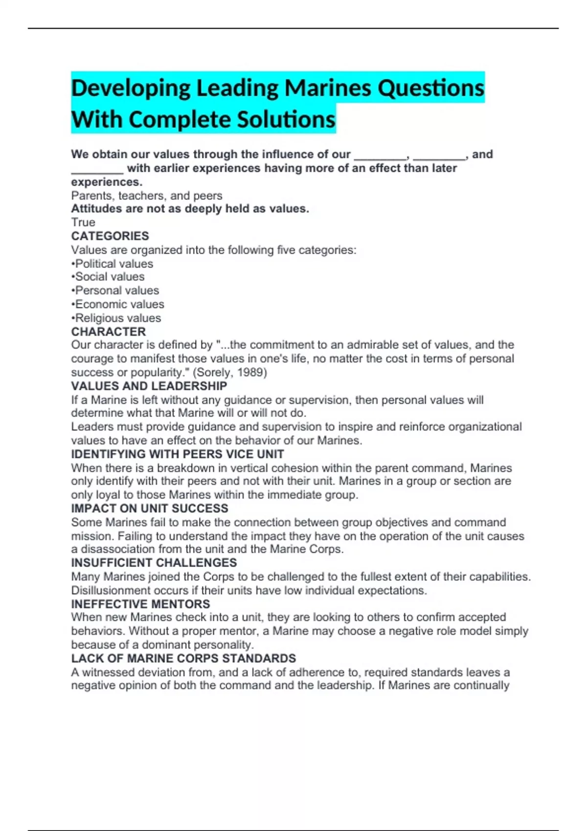 Developing Leading Marines Questions With Complete Solutions ...