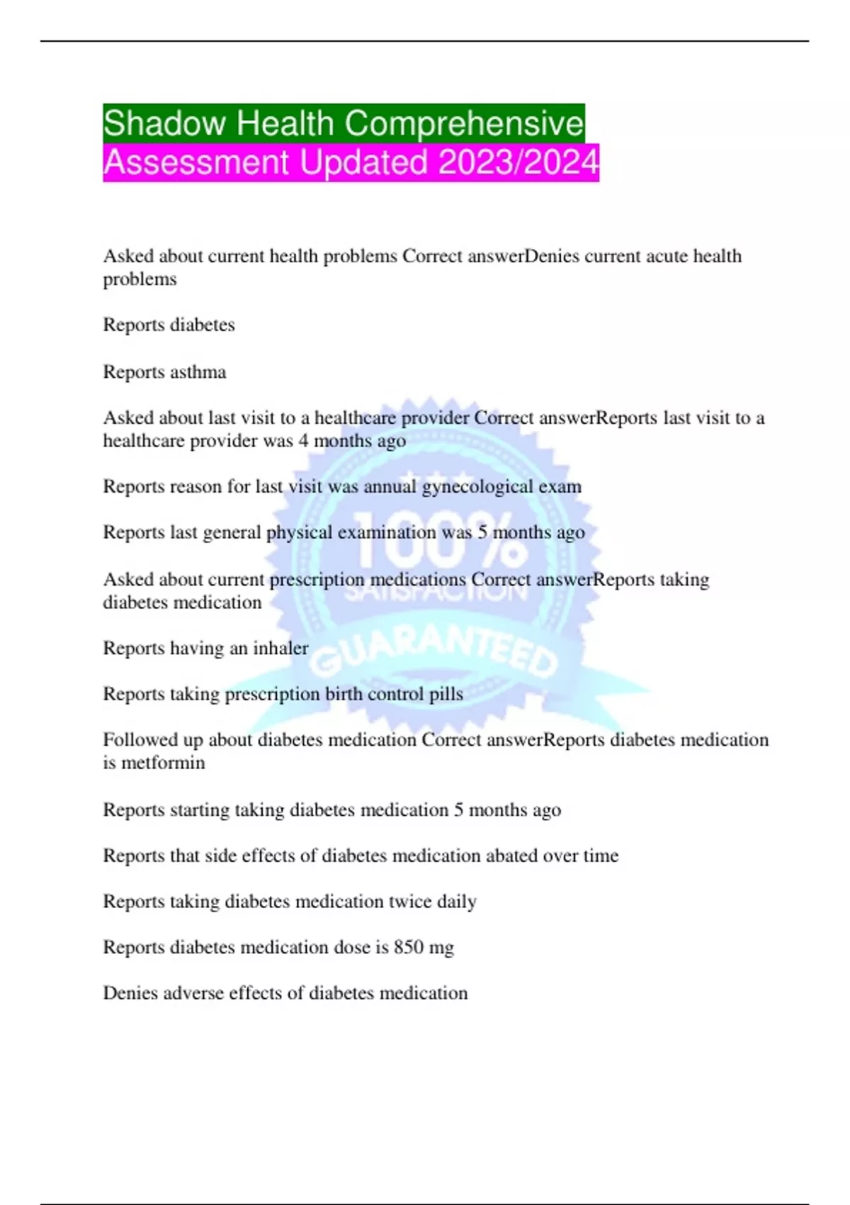 Shadow Health Comprehensive Assessment Updated 2023/2024 - Shadow ...