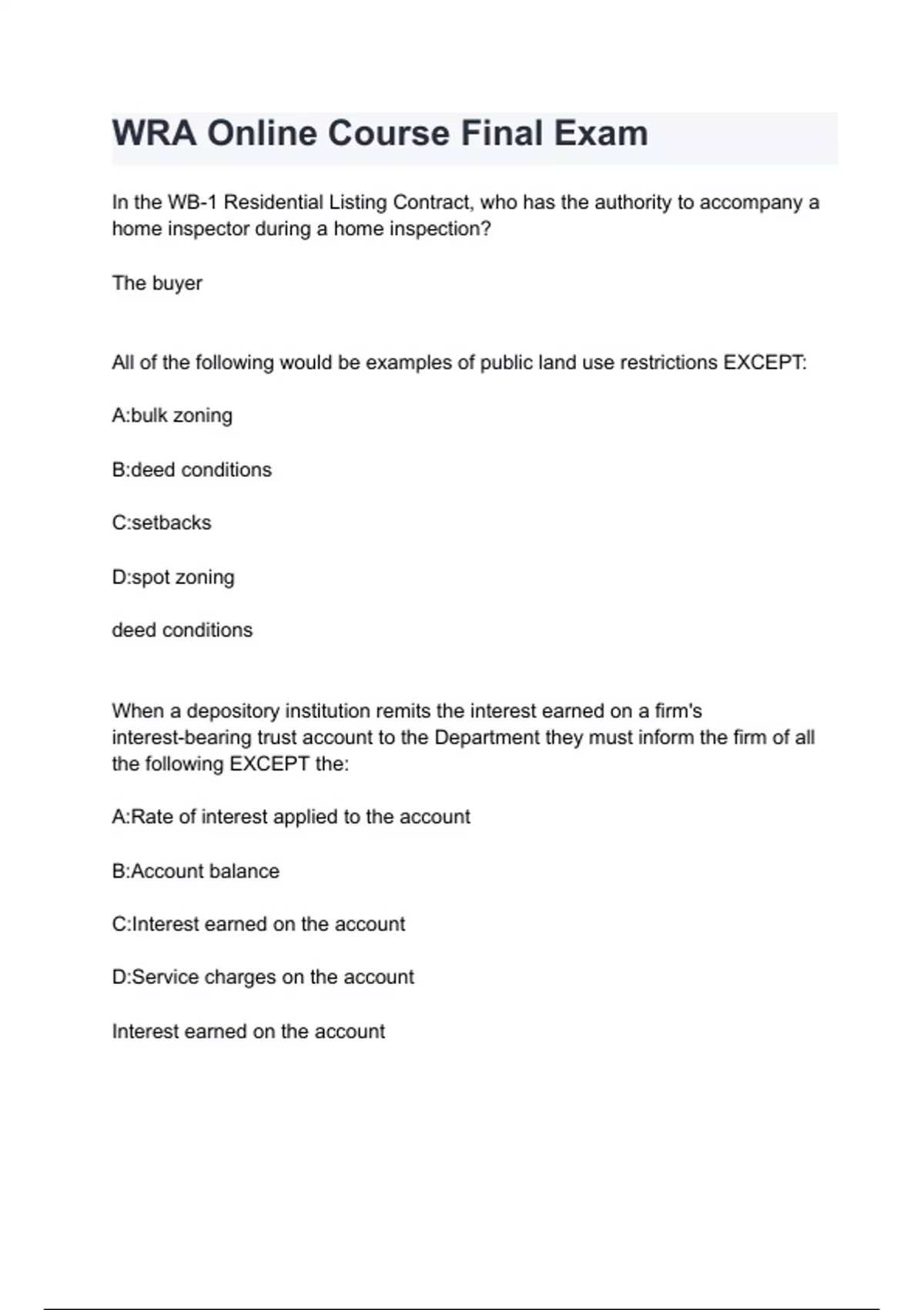 WRA Online Course Final Exam QUESTIONS AND CORRECT ANSWERS(VERIFIED ...