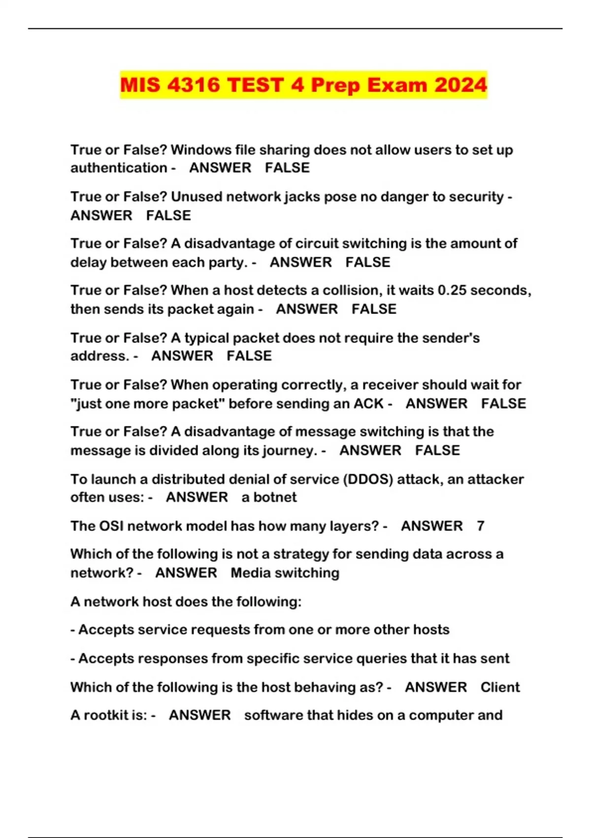 MIS 4316 TEST 4 Prep Exam 2024 - MIS 4316 - Stuvia UK
