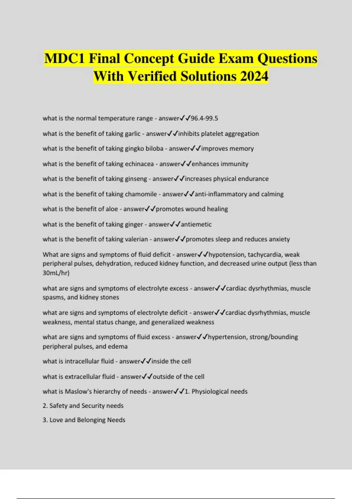 MDC1 Final Concept Guide Exam Questions With Verified Solutions 2024 - MDC - Stuvia US