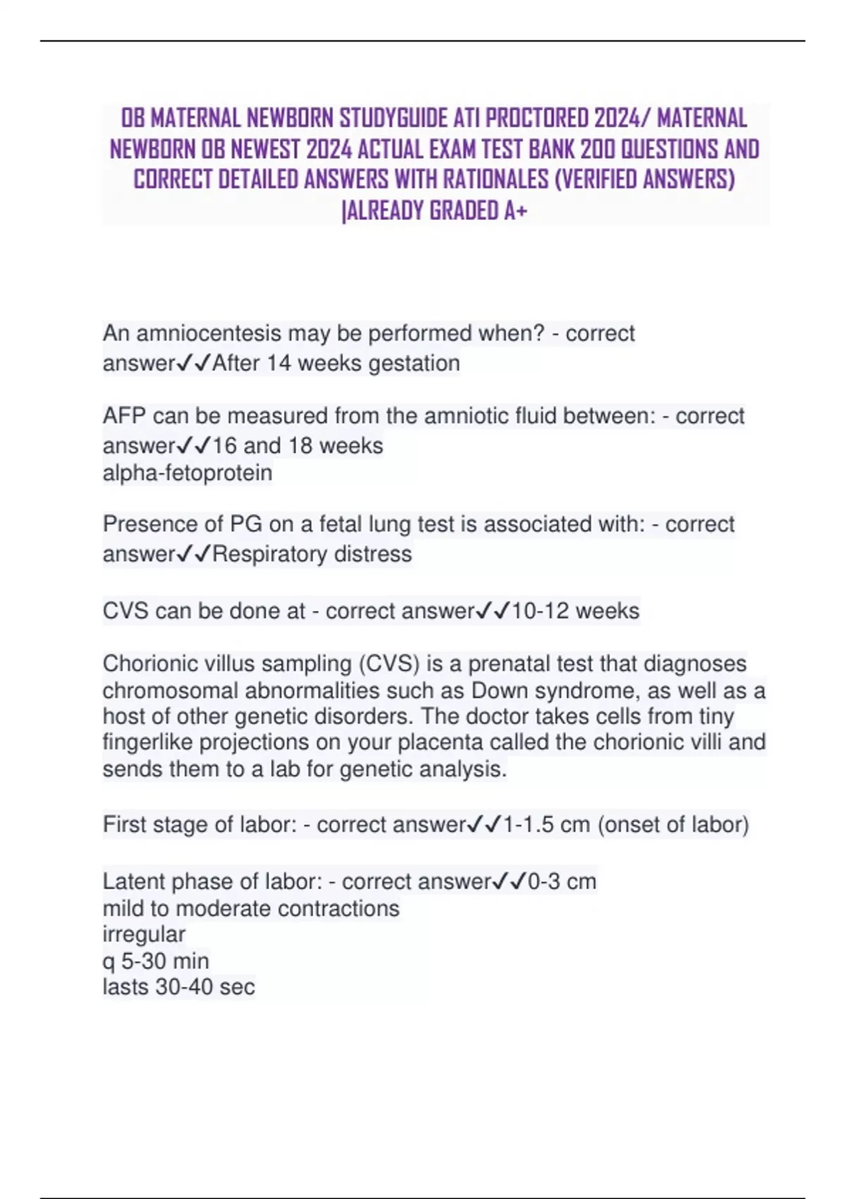 OB MATERNAL NEWBORN STUDYGUIDE ATI PROCTORED 2024/ MATERNAL NEWBORN OB ...