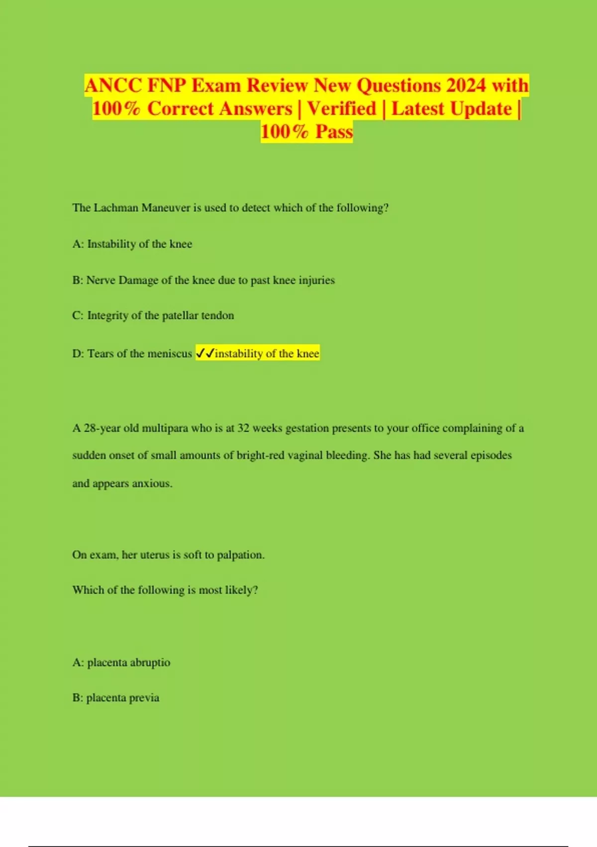 ANCC FNP Exam Review New Questions 2024 with 100% Correct Answers ...