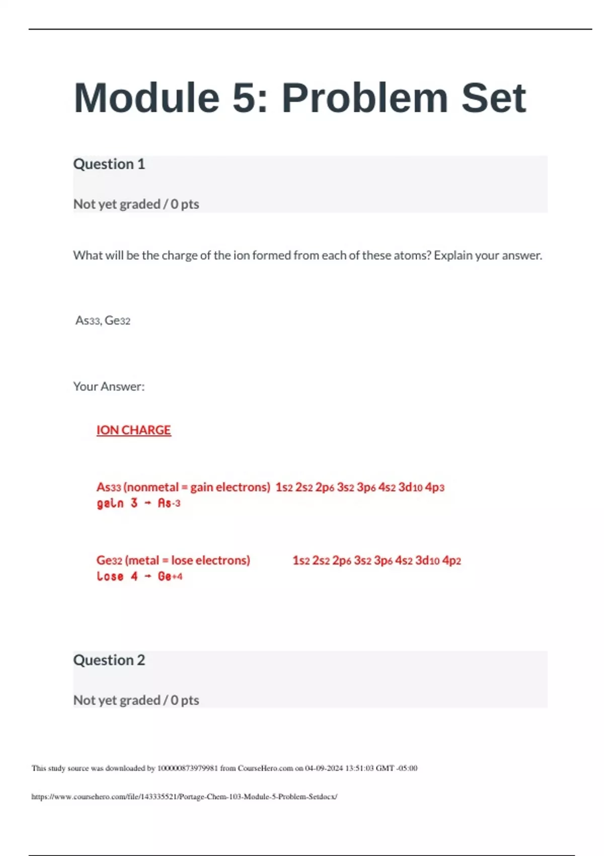 CHEM 103 Module 5 Problem Set (100 out of 100) Questions and Verified ...
