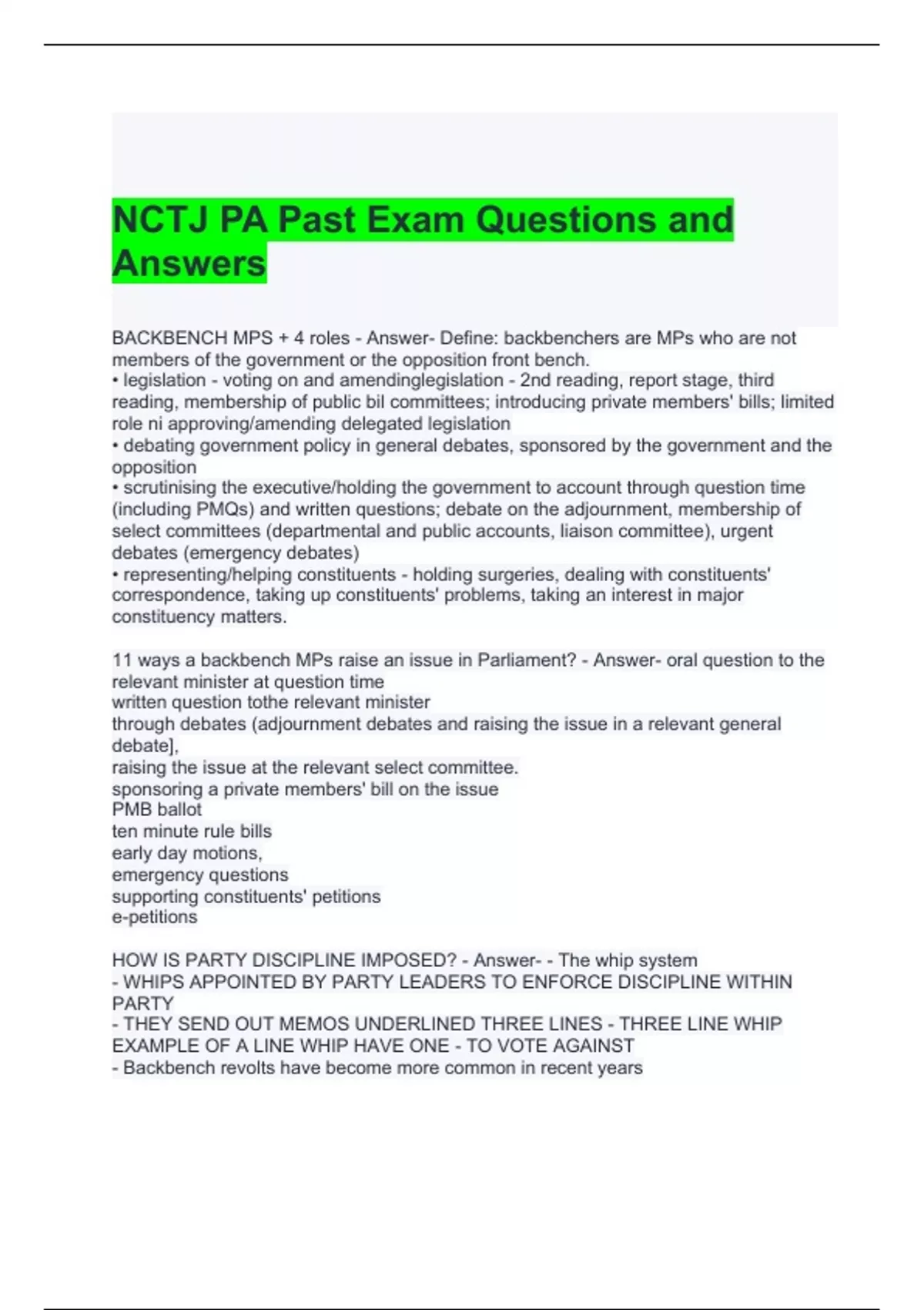 NCTJ PA Past Exam Questions and Answers 2024 (Graded A) - NCTJ - Stuvia US