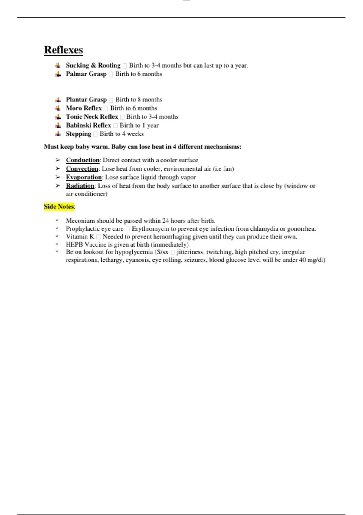 Summary Reflexes Guide - OB Maternal Newborn ATI - Stuvia US