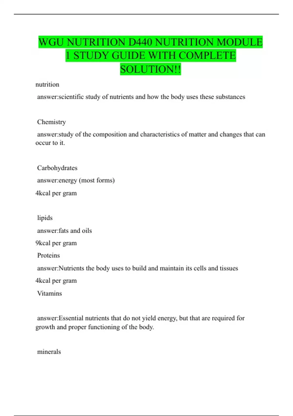 WGU NUTRITION D440 NUTRITION MODULE 1 STUDY GUIDE WITH COMPLETE ...