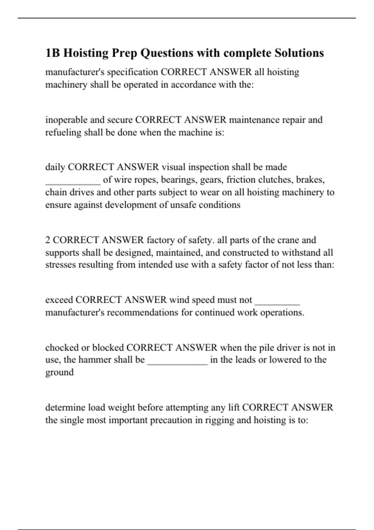 1B Hoisting Prep Questions with complete Solutions - Hoisting - Stuvia US