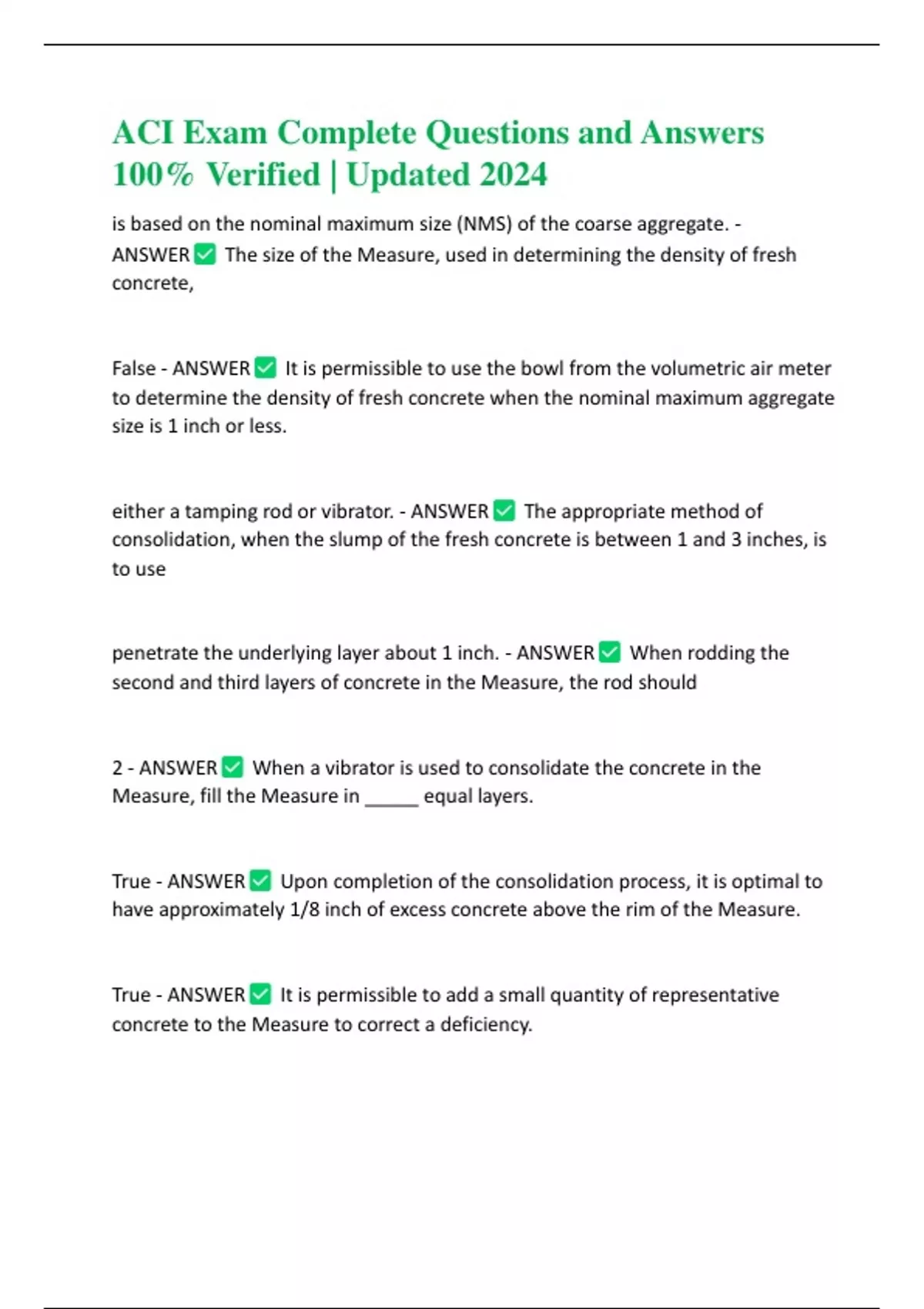 ACI Exam Complete Questions and Answers 100% Verified | Updated 2024 ...