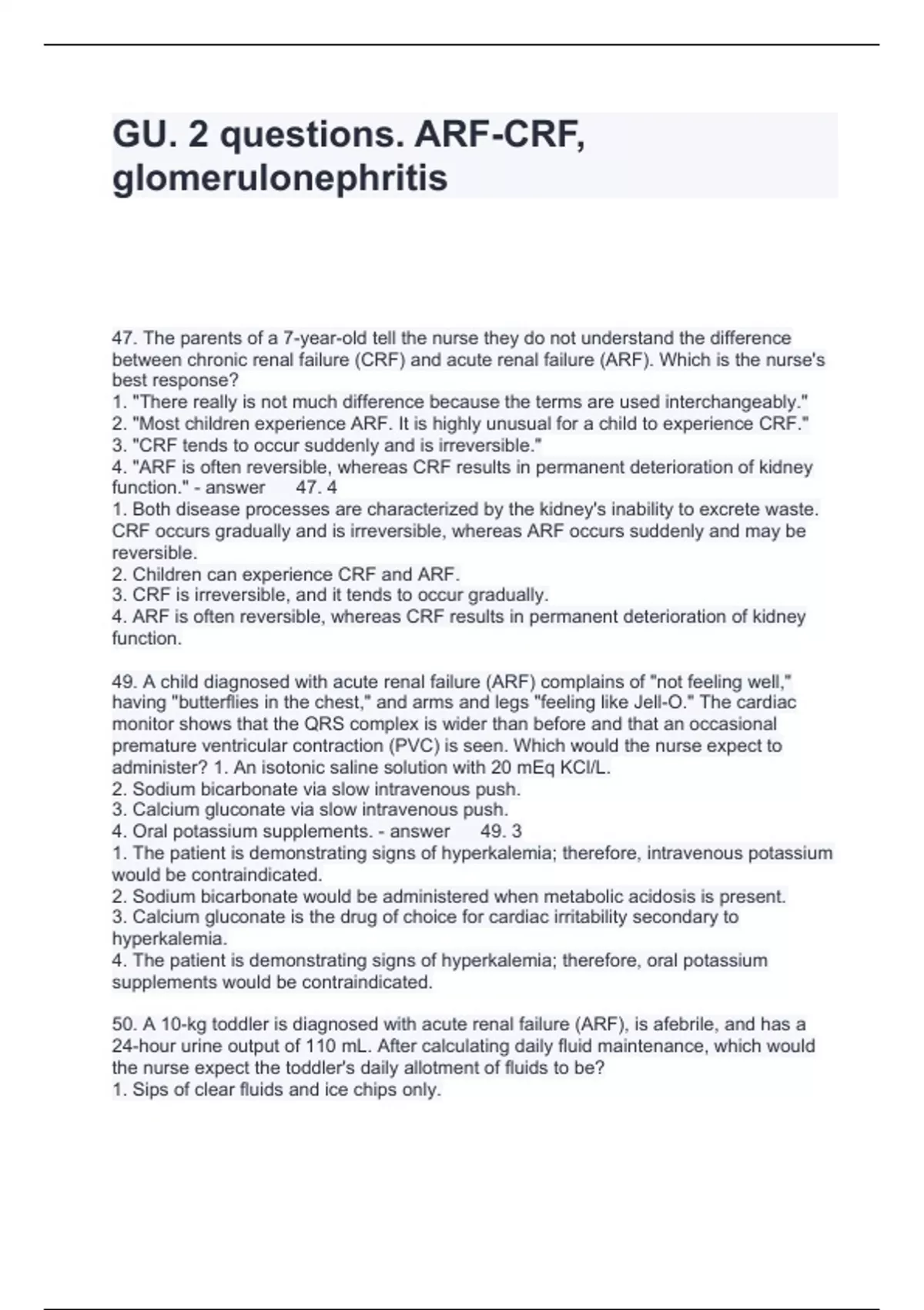 GU. 2 questions. ARF-CRF, glomerulonephritis Questions with solutions 2024 - Arf - Stuvia UK