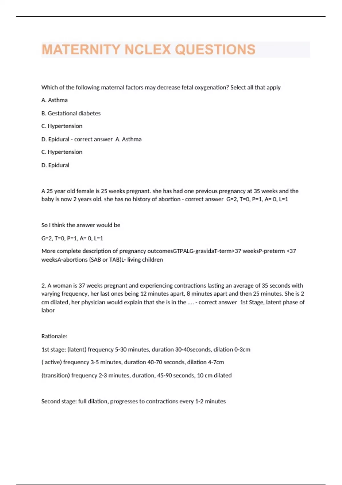 MATERNITY NCLEX QUESTIONS with accurate answers 2024 - Maternity ...