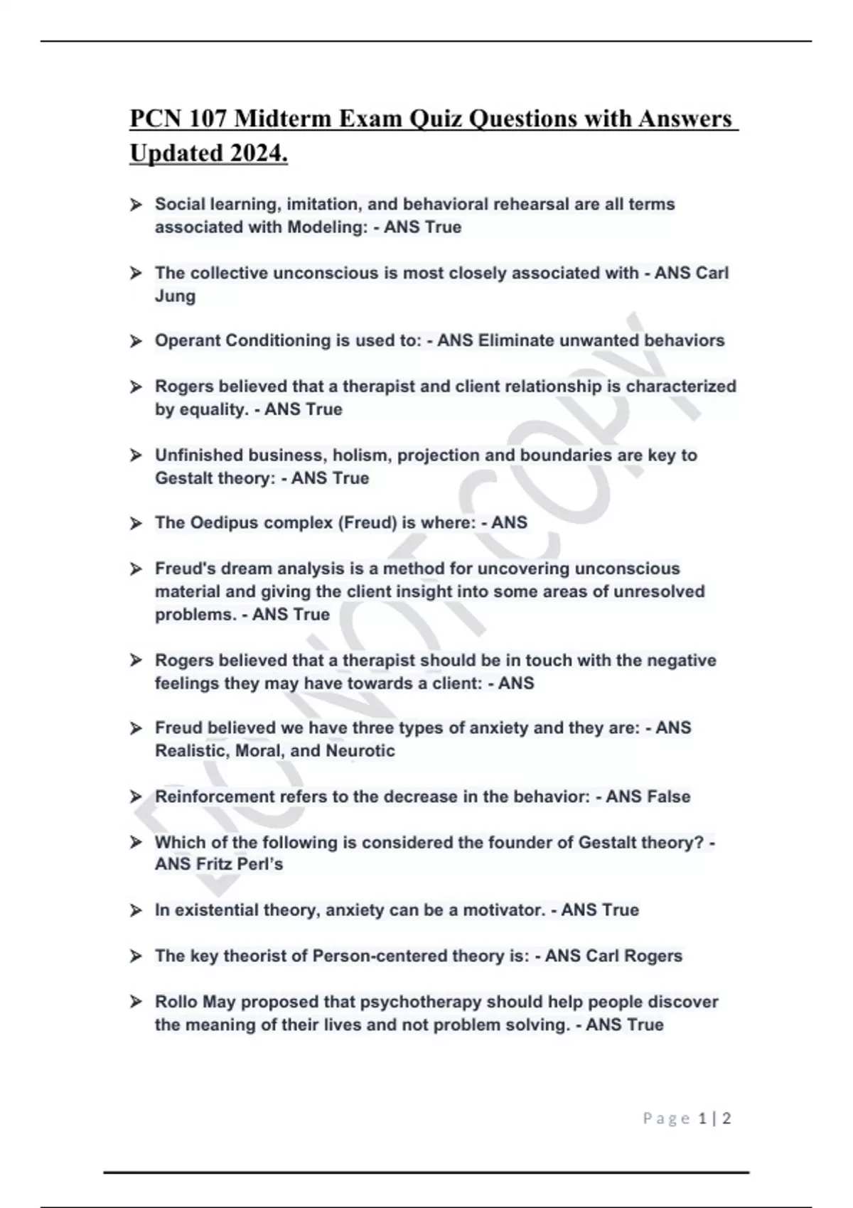 PCN 107 Midterm Exam Quiz Questions with Answers Updated 2024 - Pro ...