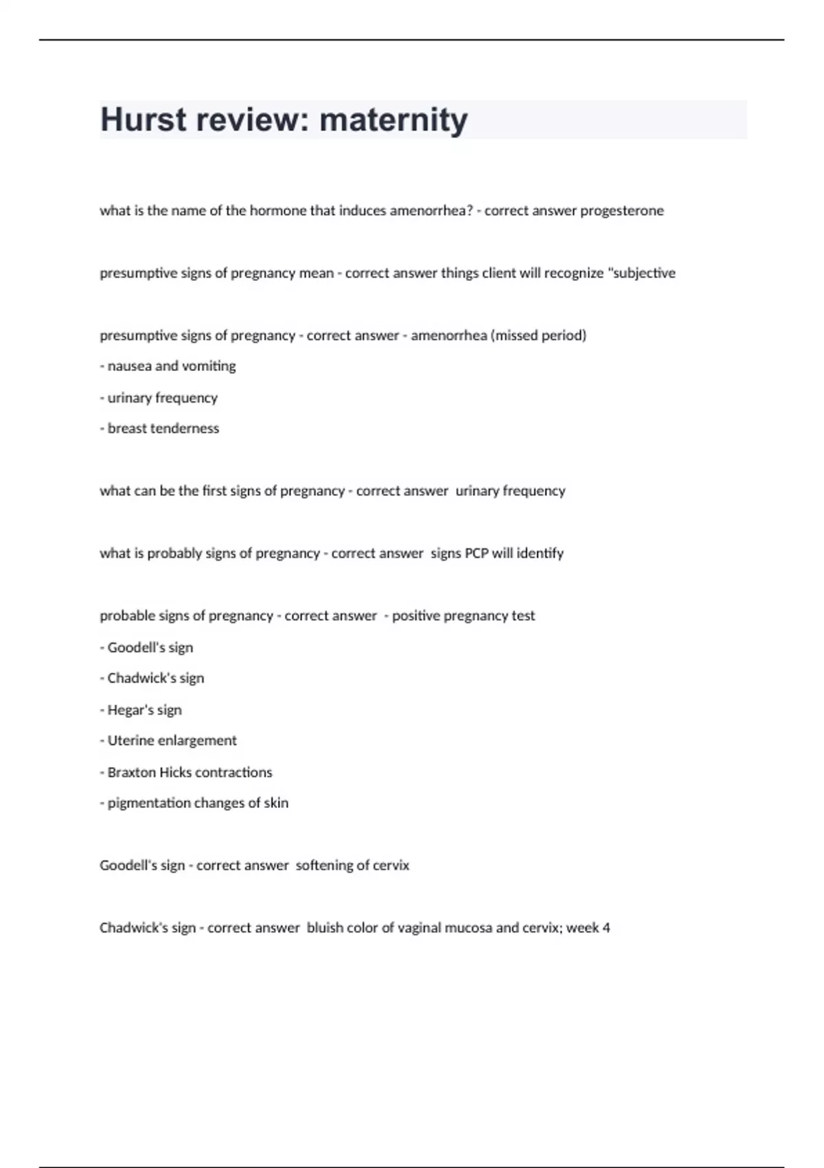 Hurst review: maternity 2024/2025 updated to pass - Maternity - Stuvia US