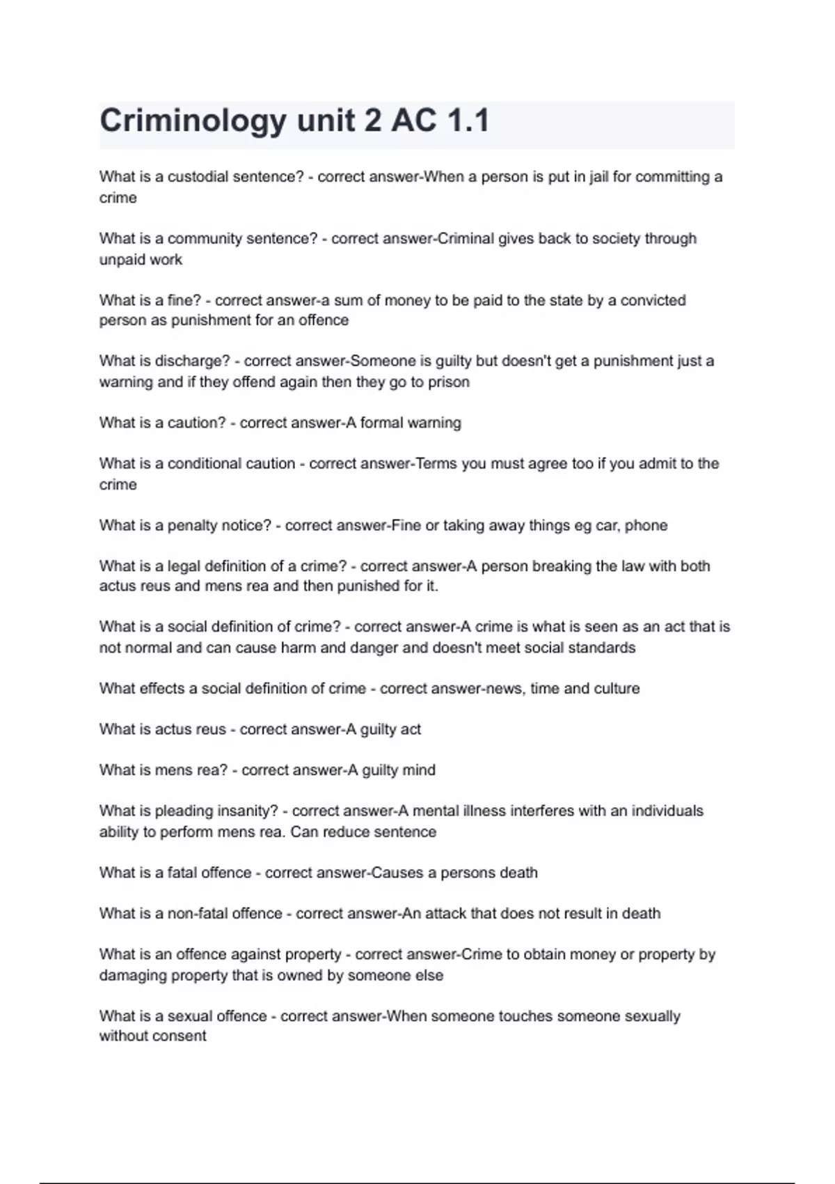 Criminology unit 2 AC 1.1 - Criminology unit 2 AC 1.1 What is a ...