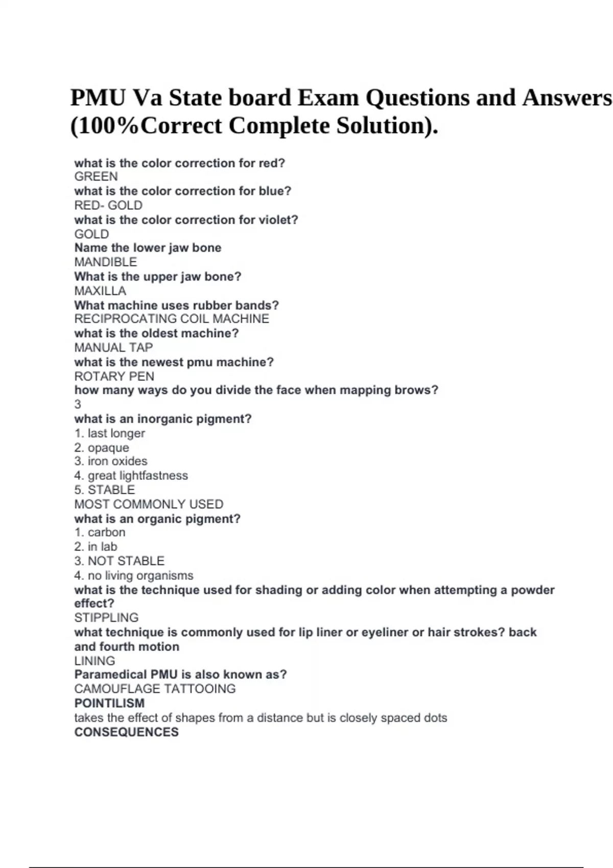 PMU Va State board Exam Questions and Answers (100%Correct Complete ...