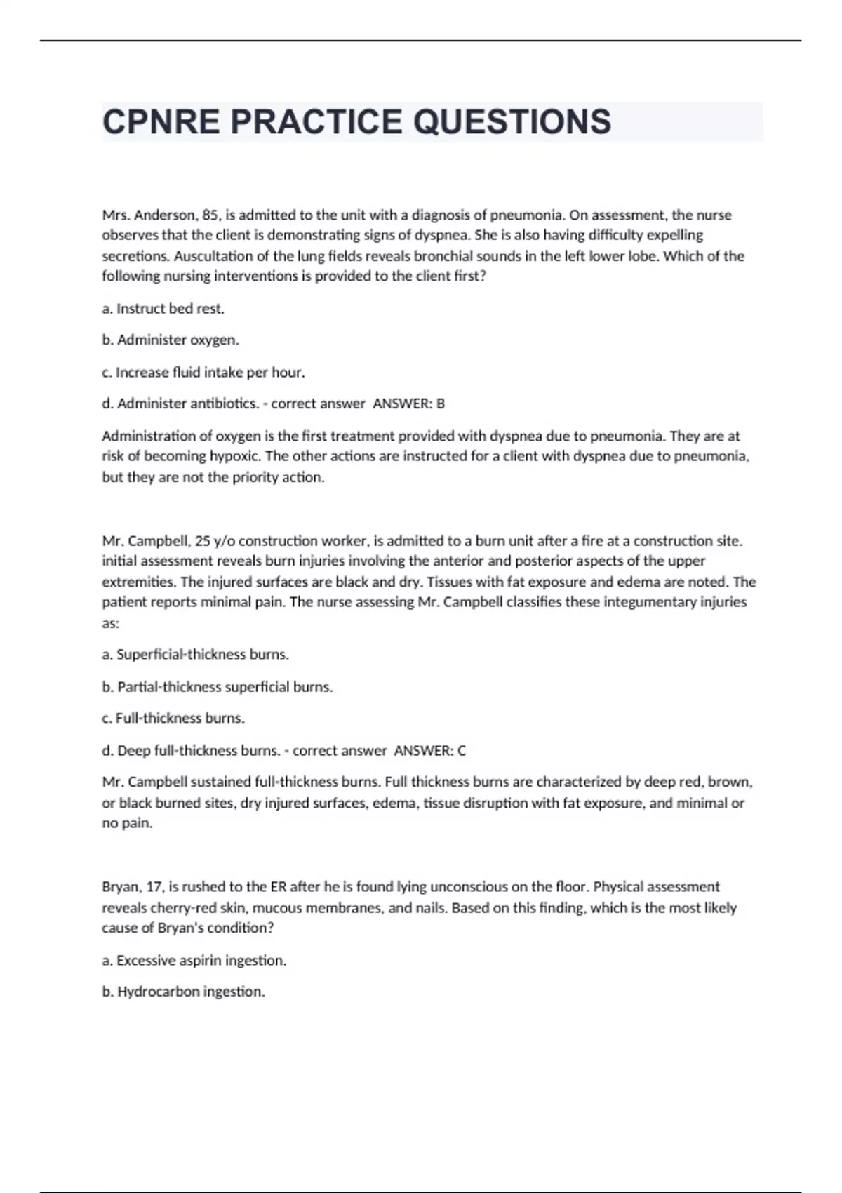 CPNRE PRACTICE QUESTIONS with 100% correct answers 2024/2025 - CPNRE ...