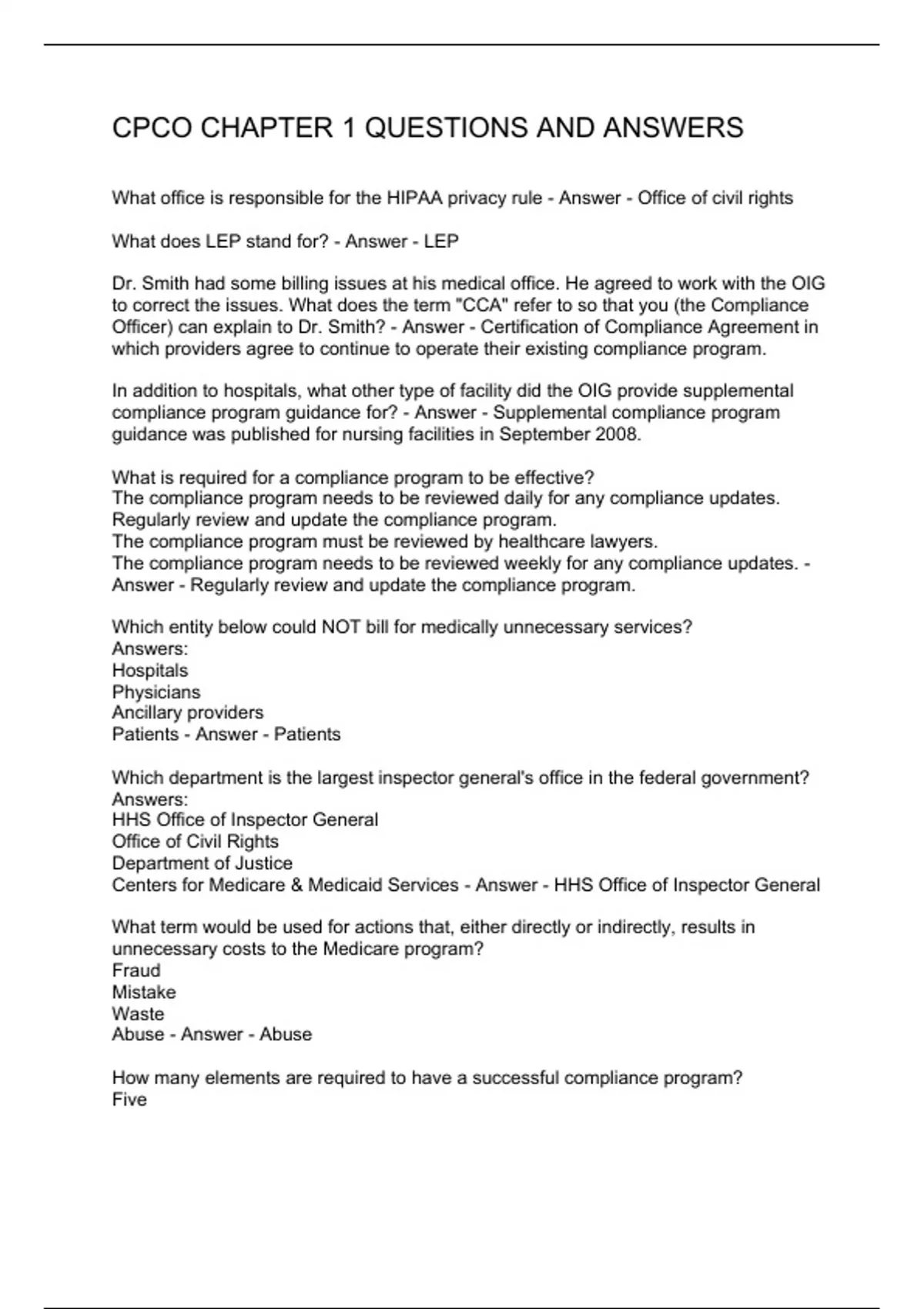 CPCO CHAPTER 1 QUESTIONS AND ANSWERS - CPCO - Stuvia UK