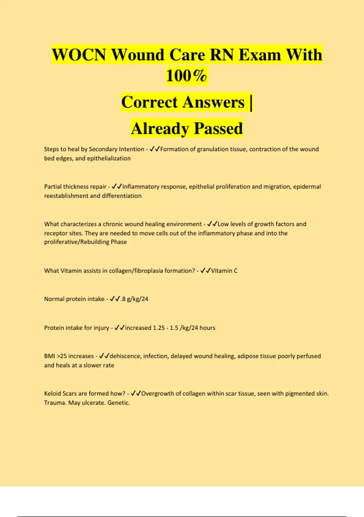 WOCN Wound Care RN Exam With 100% Correct Answers | Already Passed ...