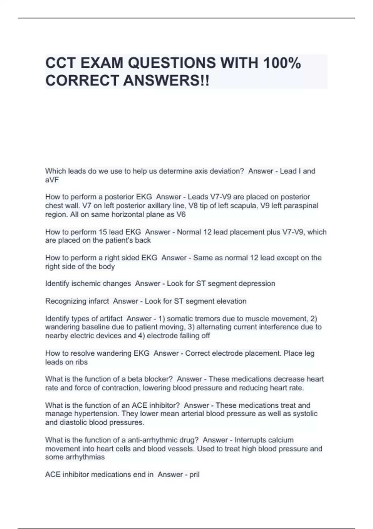 Cct Exam Questions With 100 Correct Answers Cct Stuvia Us