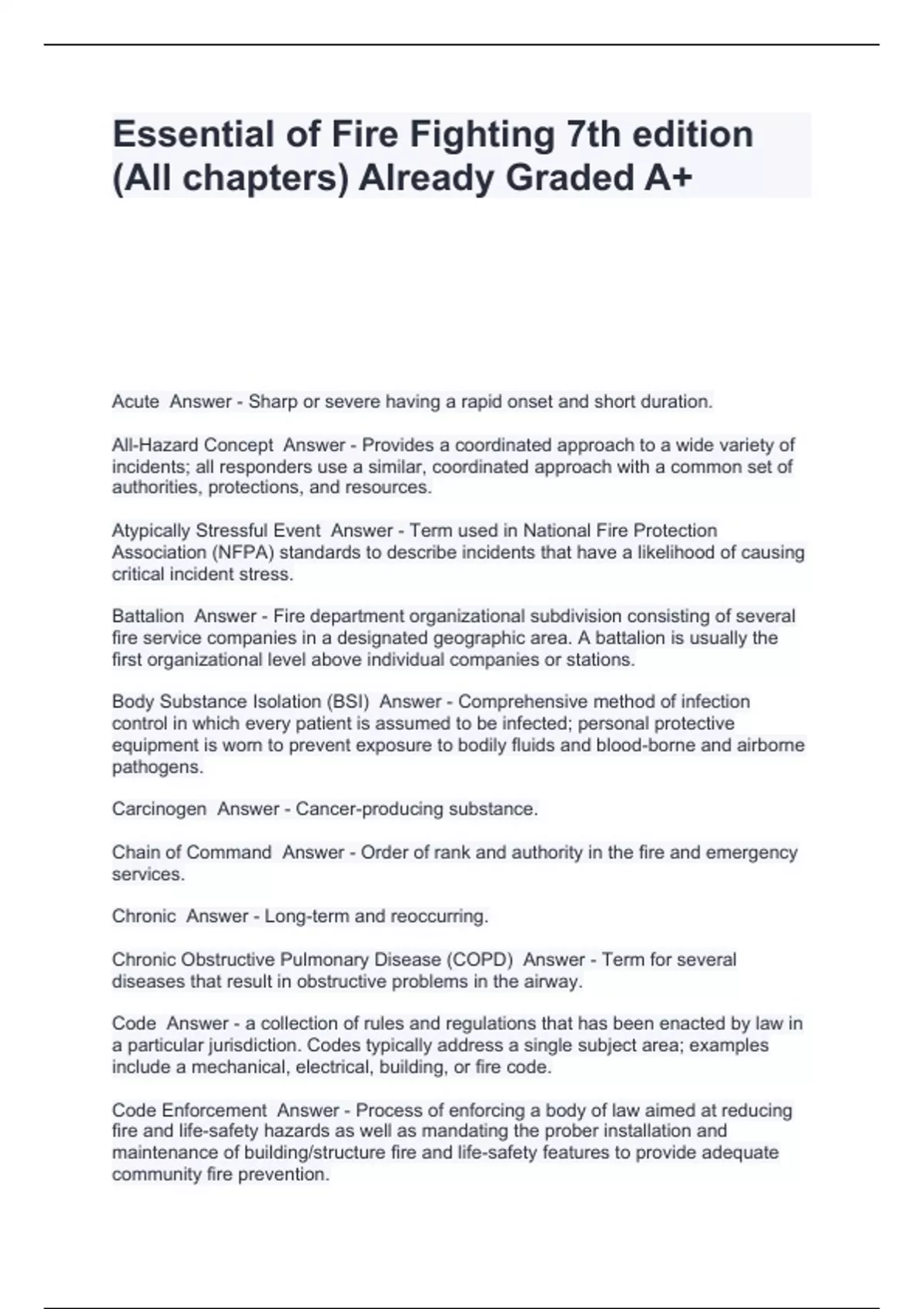 Essential of Fire Fighting 7th edition (All chapters) Already Graded A+ ...