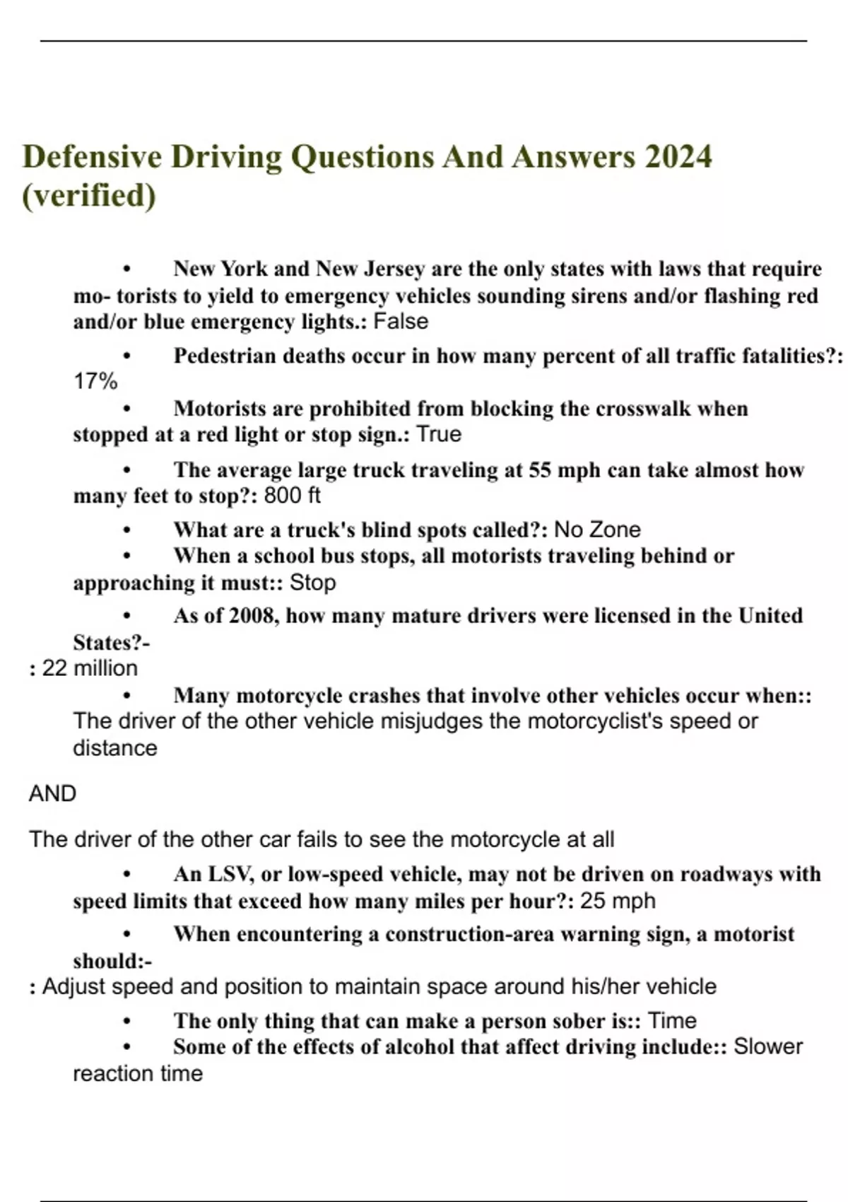 Defensive Driving Exam Practice Questions With Correct Answers Latest ...