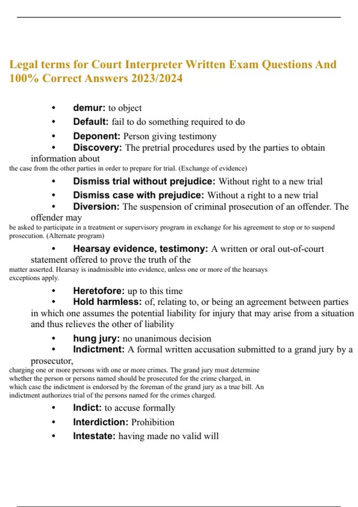 Legal terms for Court Interpreter Written Exam Questions and Answers 2024 - Legal Terms For ...