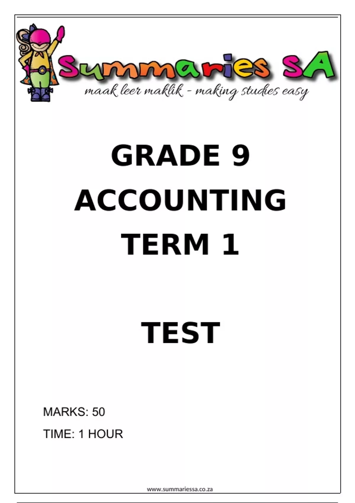 Grade 9 Economic and Management Science (EMS) (Accounting) March Paper ...