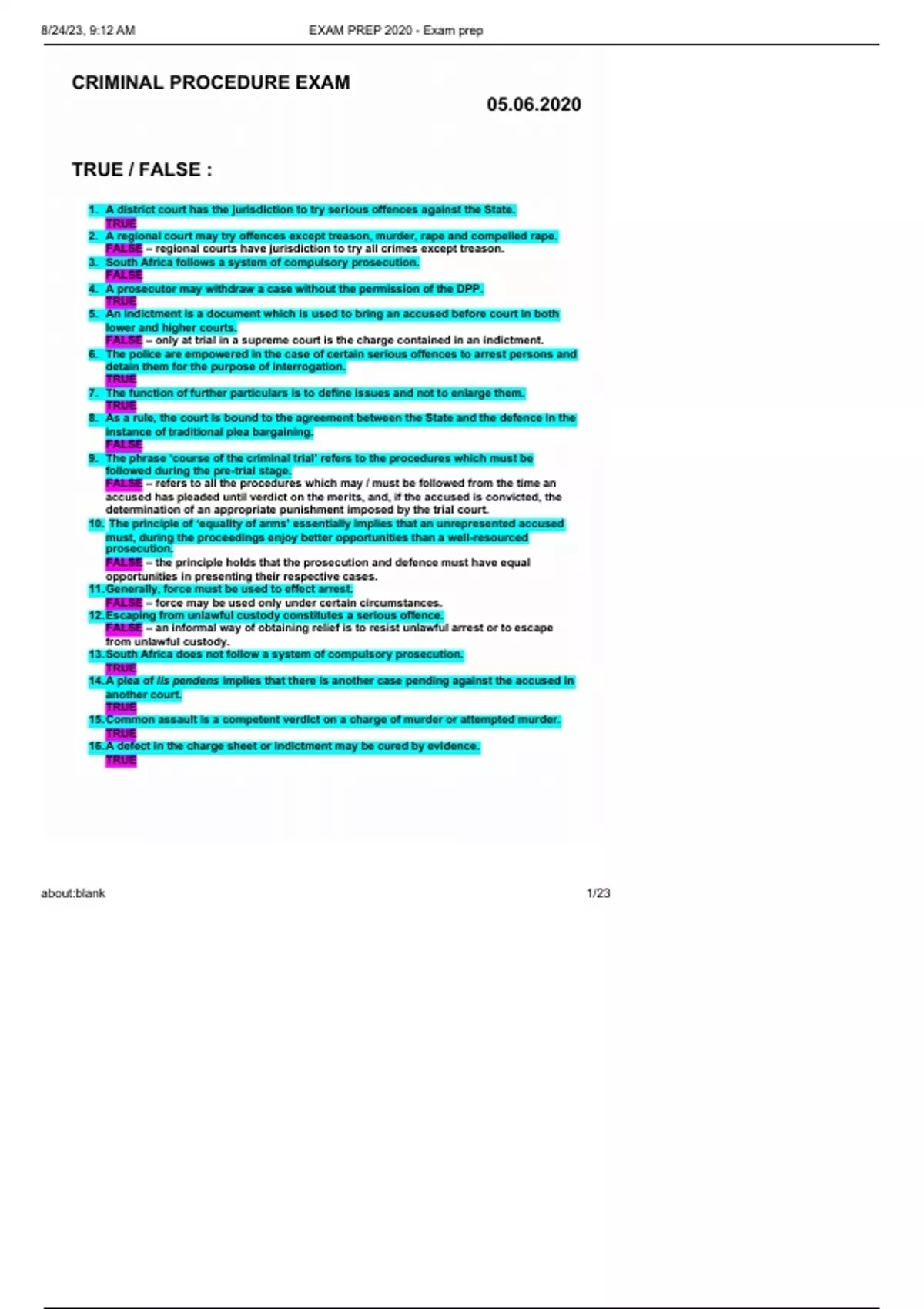 CRIMINAL PROCEDURE EXAM 2024 - BAR PREPARATION - Stuvia US