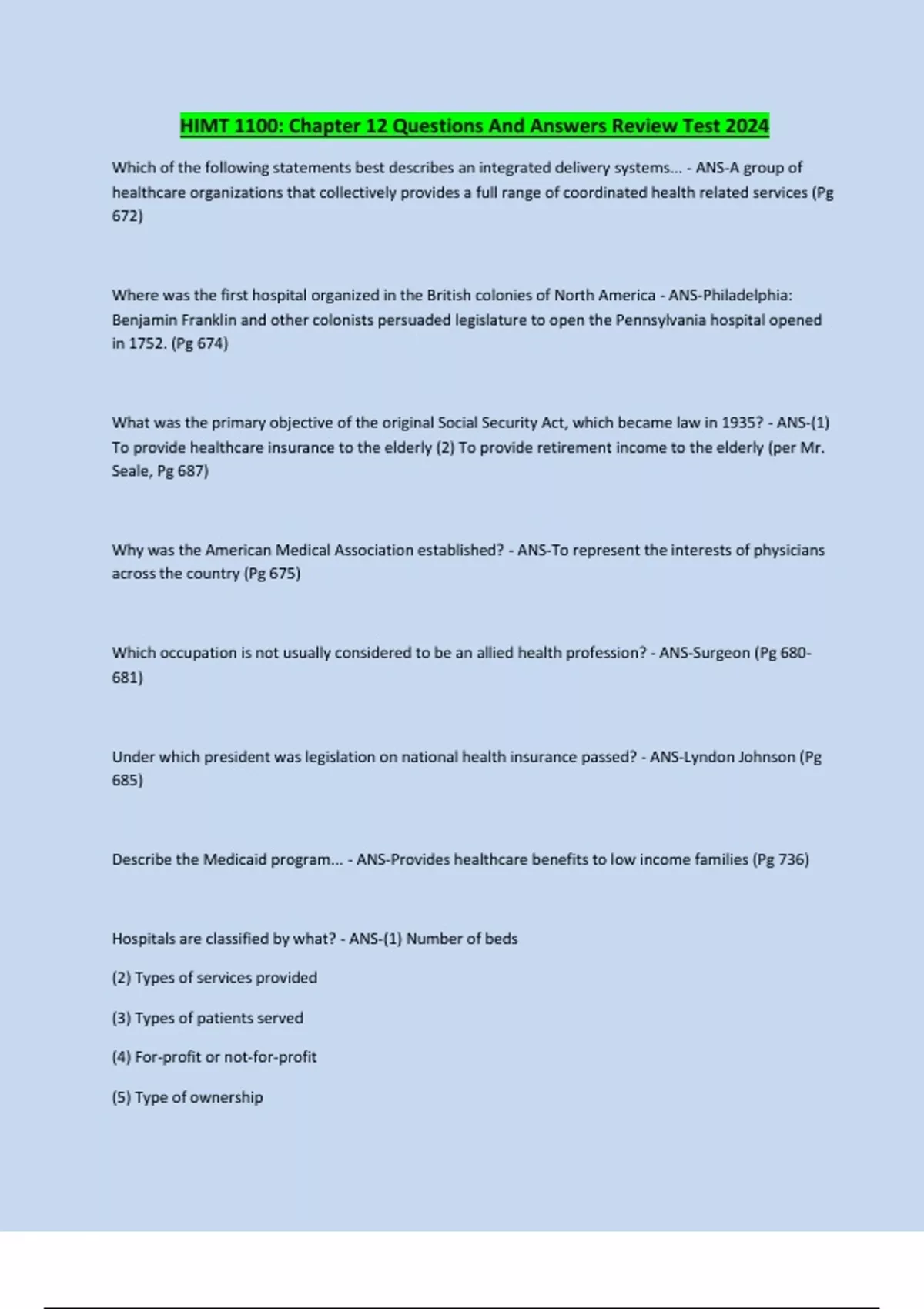 HIMT 1100: Chapter 12 Questions And Answers Review Test 2024 - HIMT ...