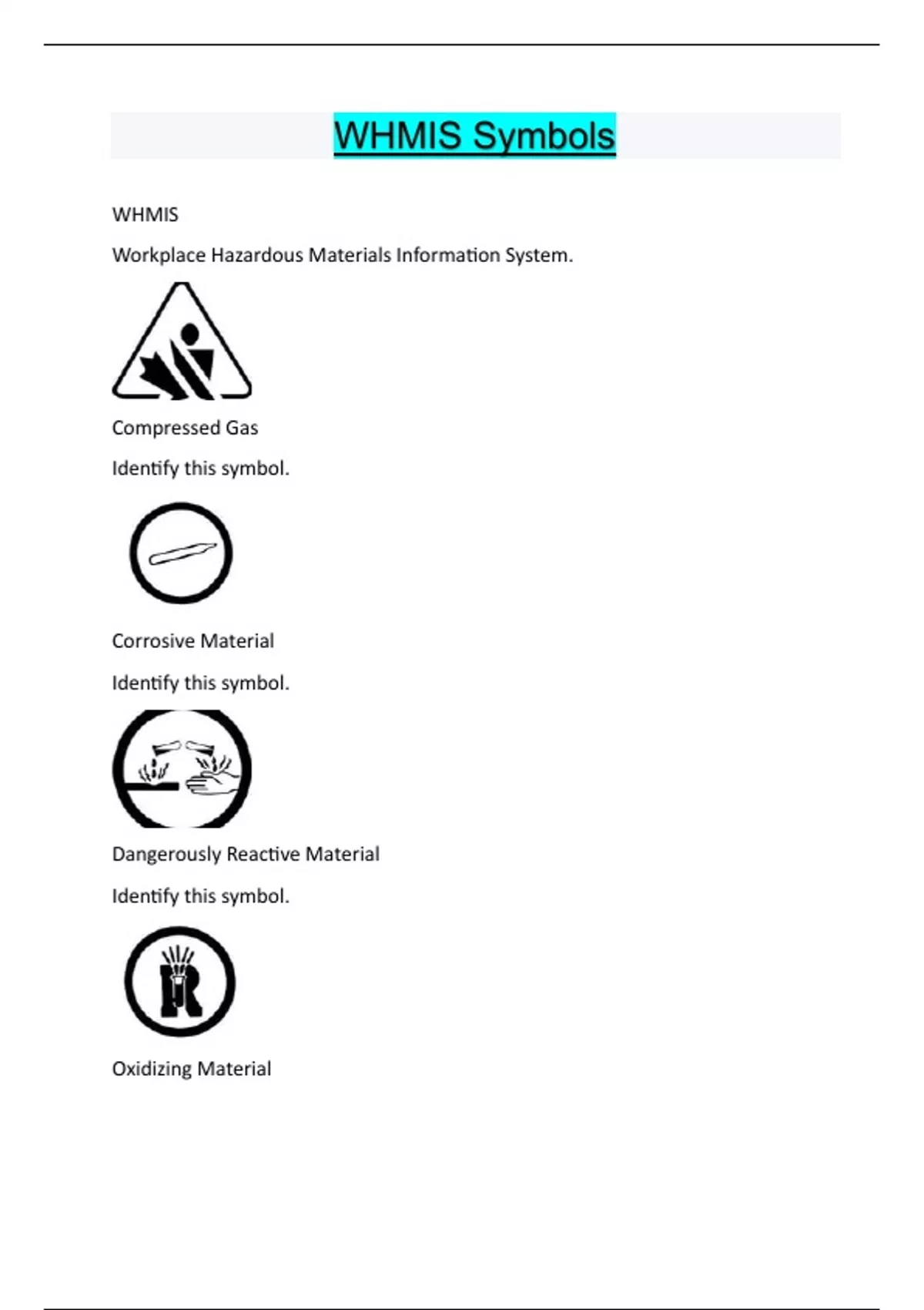WHMIS Symbols Questions and answers latest update - Whmis - Stuvia US