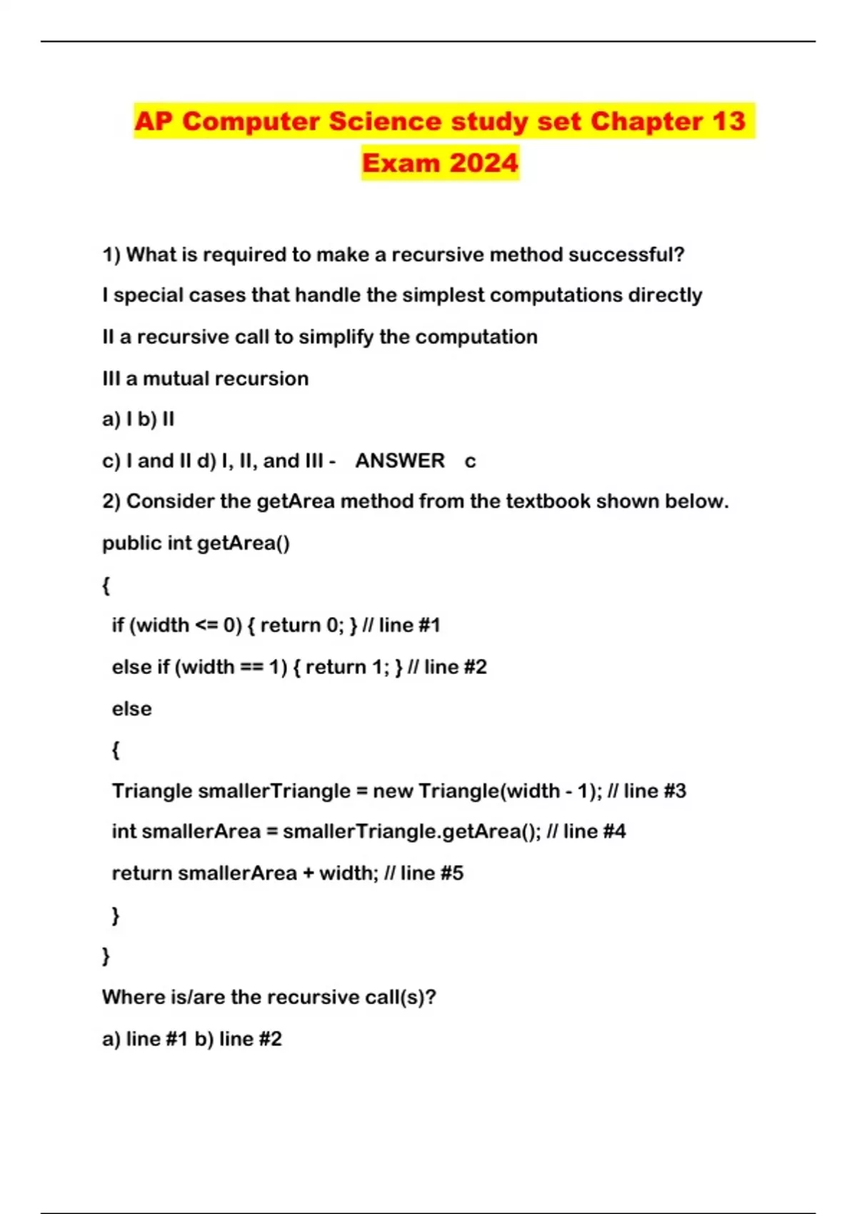 AP Computer Science study set Chapter 13 Exam 2024 - AP Computer ...