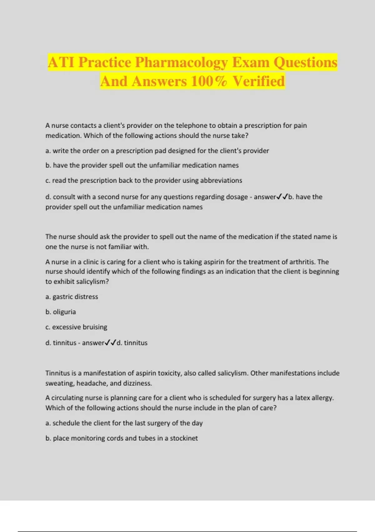 ATI Practice Pharmacology Exam Questions And Answers 100% Verified ...