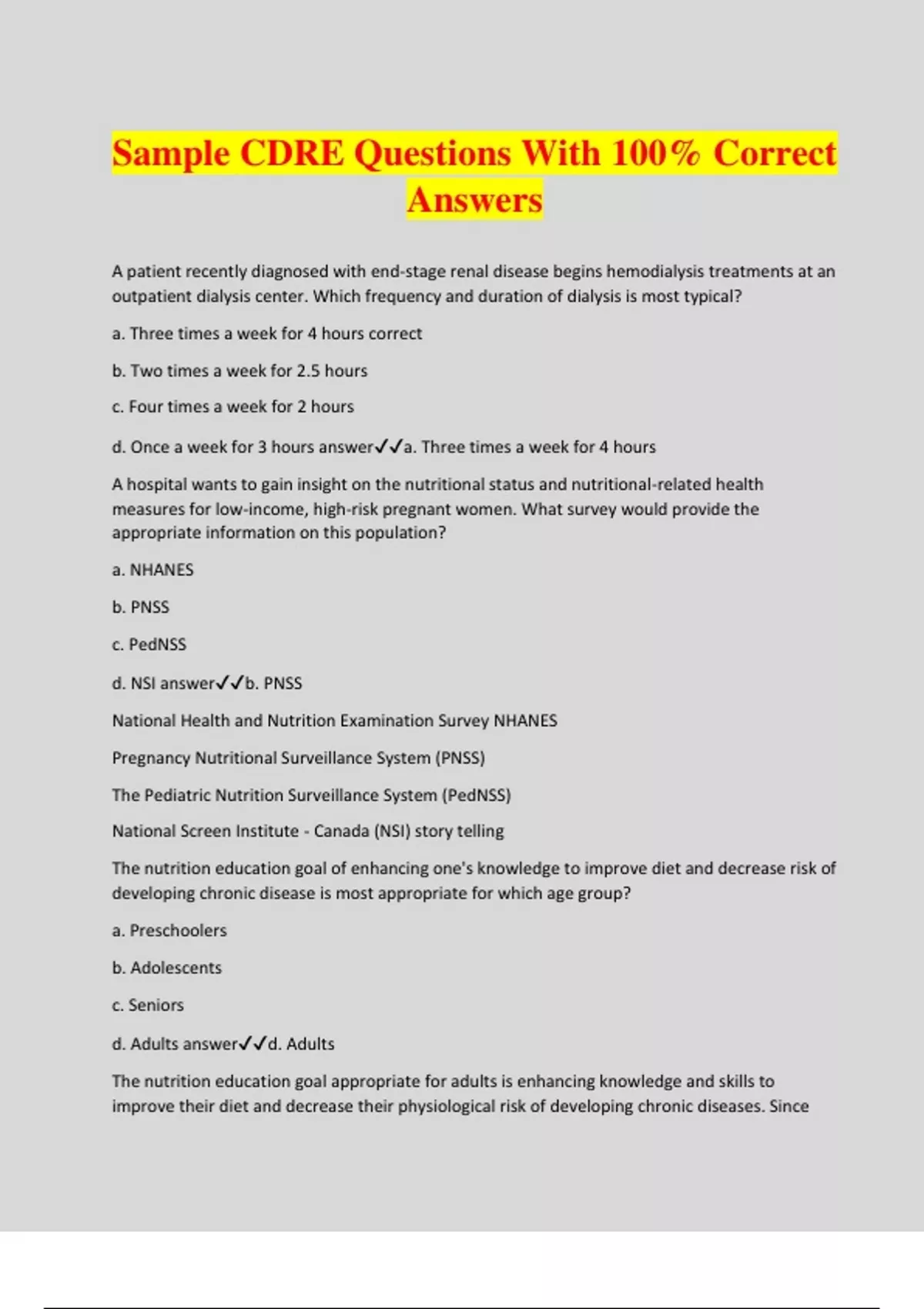 Sample CDRE Questions With 100% Correct Answers - CDRE - Stuvia US