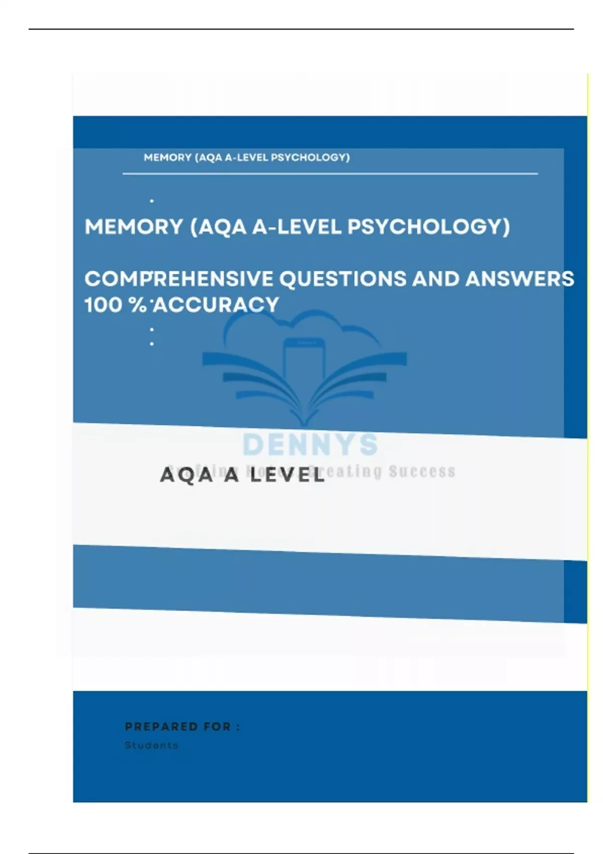 Memory (AQA A-Level Psychology) Comprehensive Questions with Answers 100% Accuracy |Updated 2024 ...