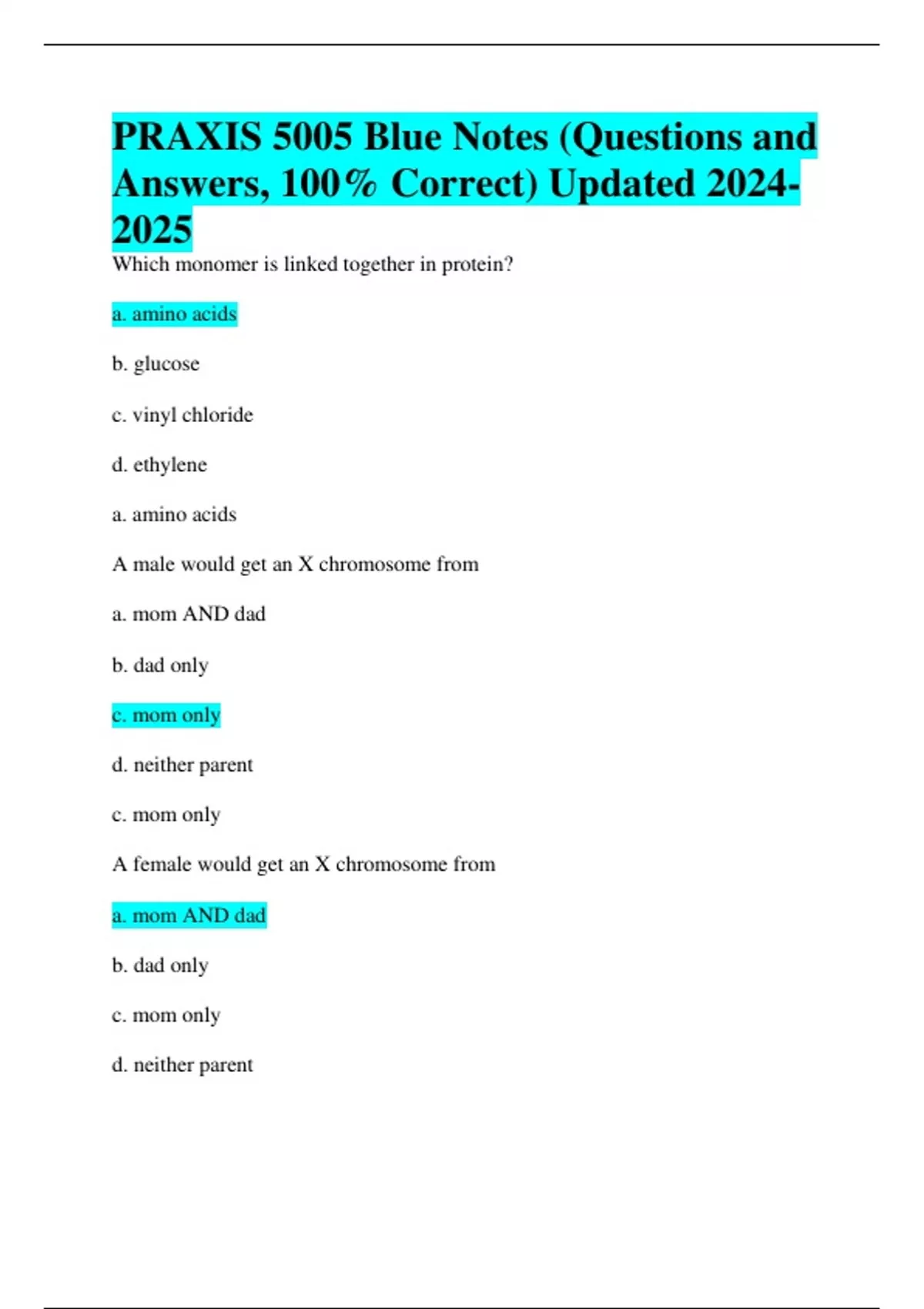 PRAXIS 5005 Blue Notes (Questions and Answers, 100% Correct) Updated ...