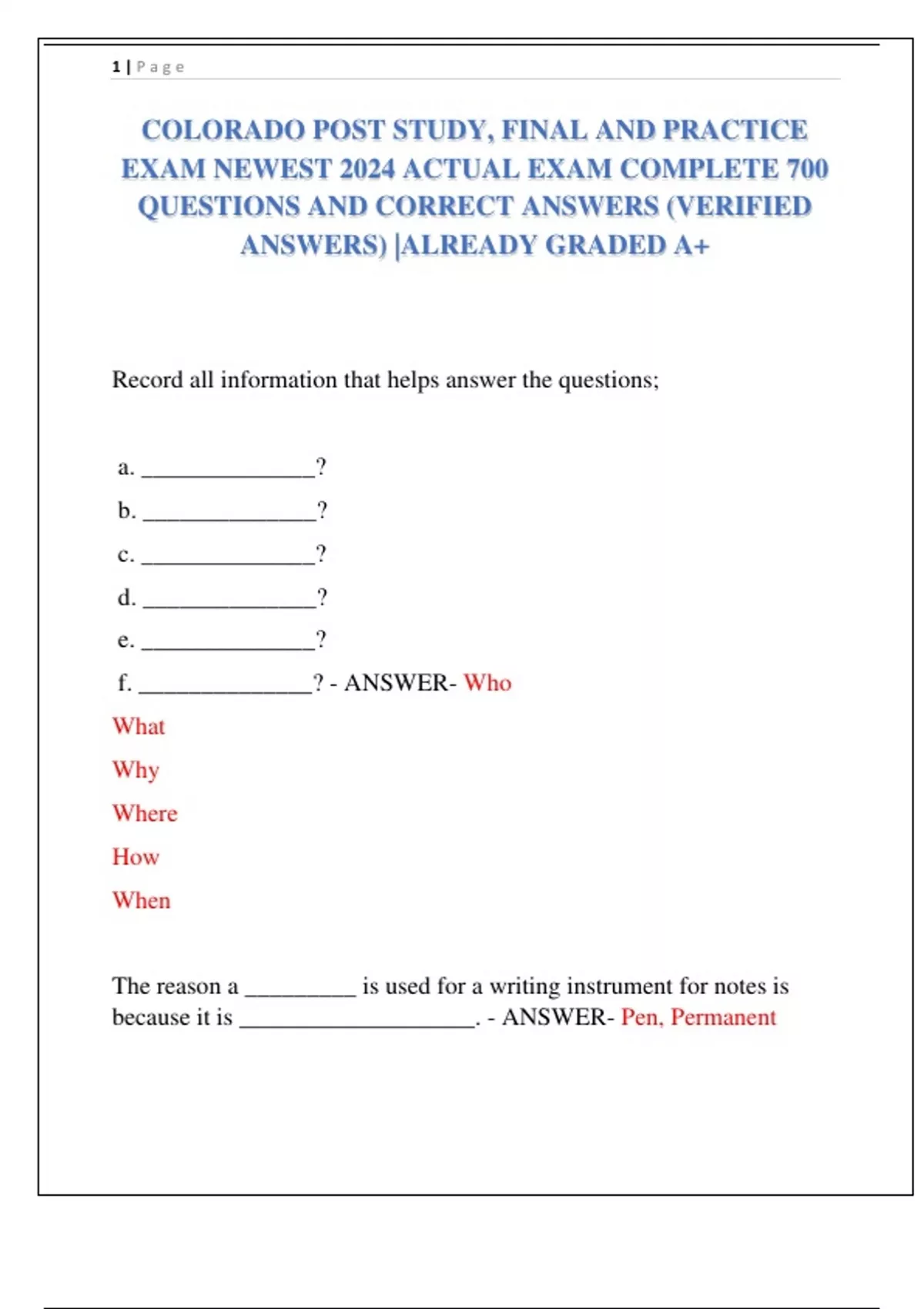 COLORADO POST STUDY, FINAL AND PRACTICE EXAM NEWEST 2024 ACTUAL EXAM ...