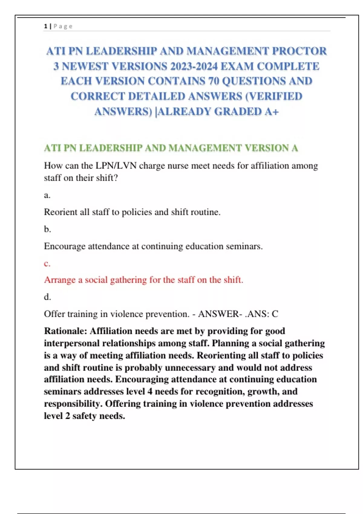 ATI PN LEADERSHIP AND MANAGEMENT PROCTOR 3 NEWEST VERSIONS EXAM ...