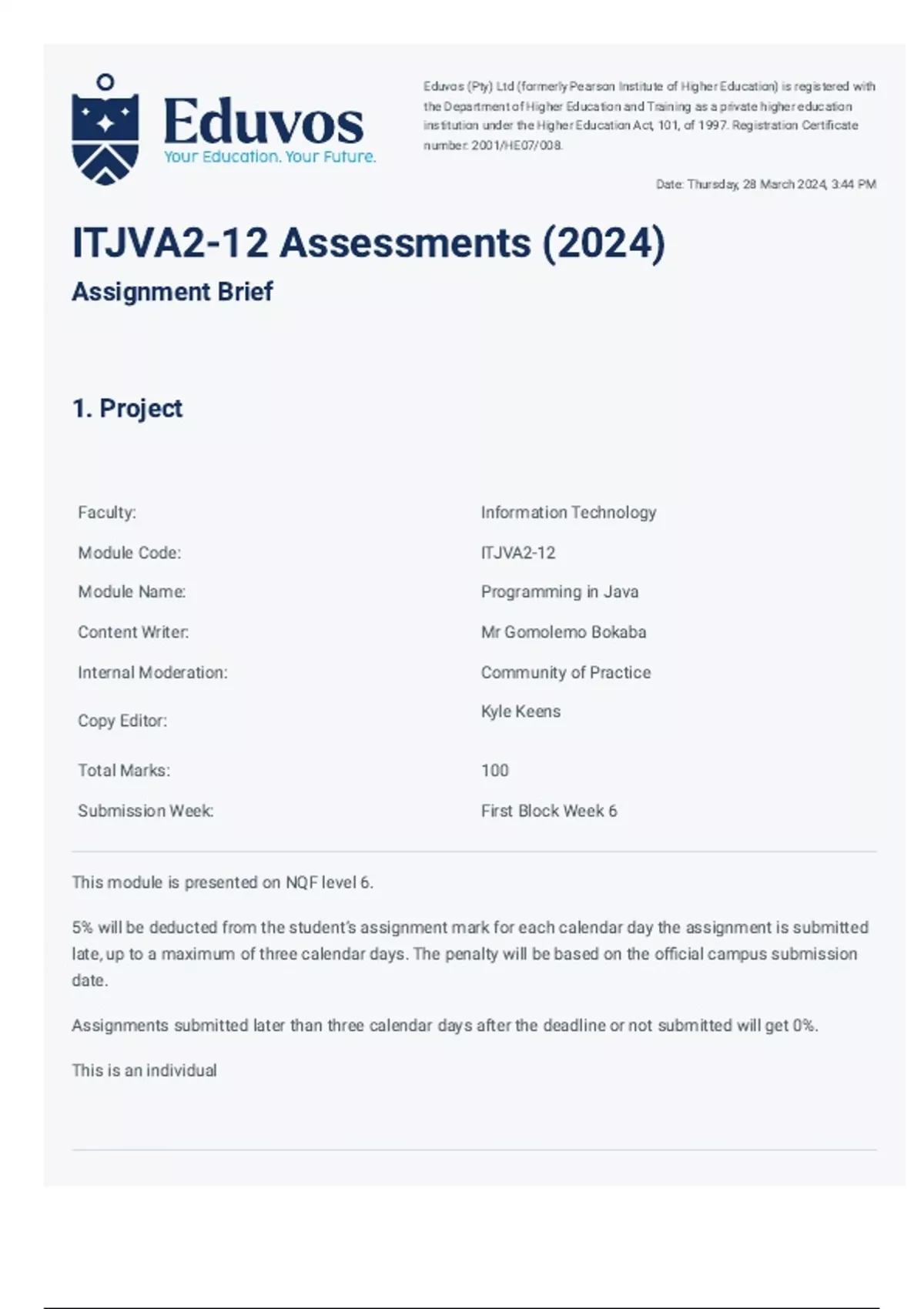 ITJVA2-12 Assessments (2024) Programming in Java - ITJVA2-12 Assessments - Stuvia US