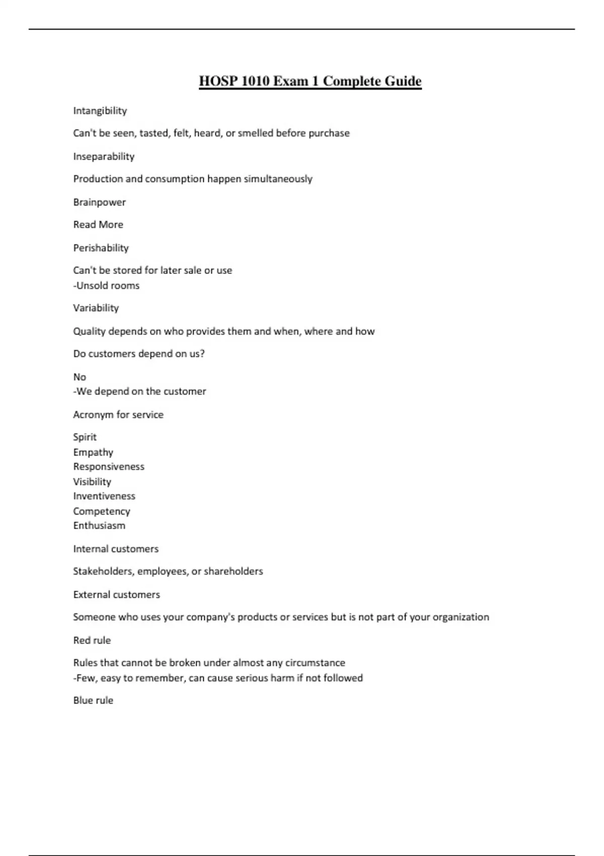 HOSP 1010 Exam 1 Complete Guide - HOSP 1010 - Stuvia US