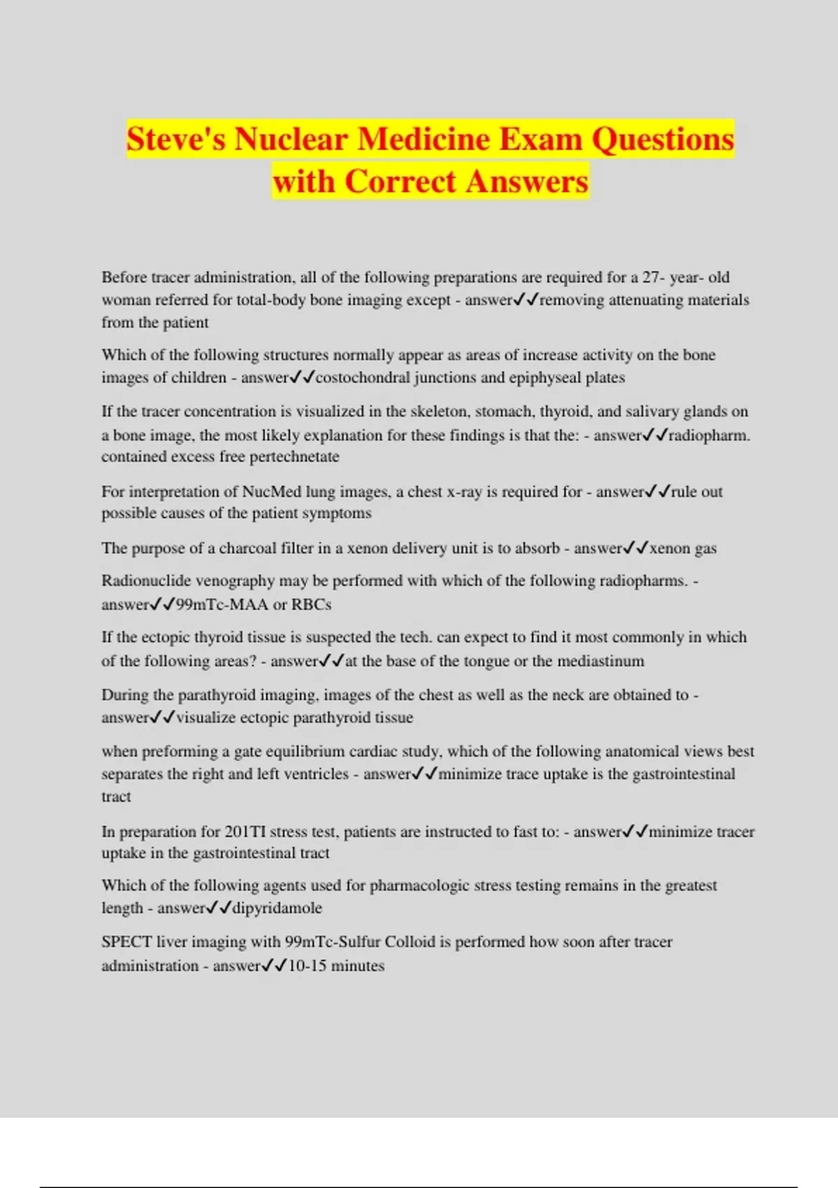 Package Deal For Nuclear Medicine Exam With Complete Solutions Updated ...
