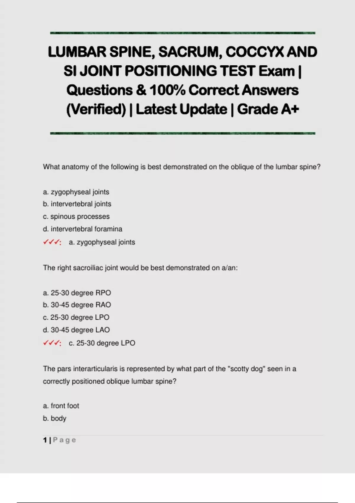 LUMBAR SPINE, SACRUM, COCCYX AND SI JOINT POSITIONING TEST Exam ...