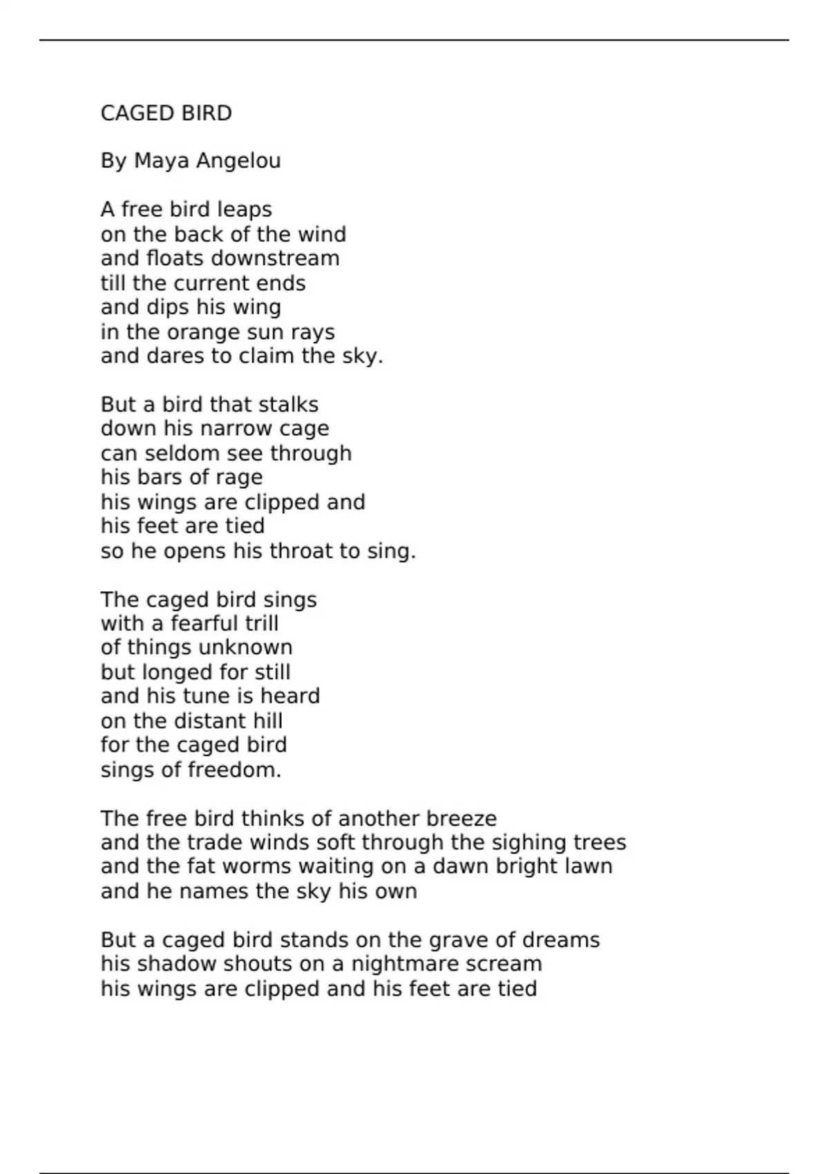 ANALYSIS OF "CAGED BIRD" by Maya Angelou: GCSE ENGLISH LITERATURE ...